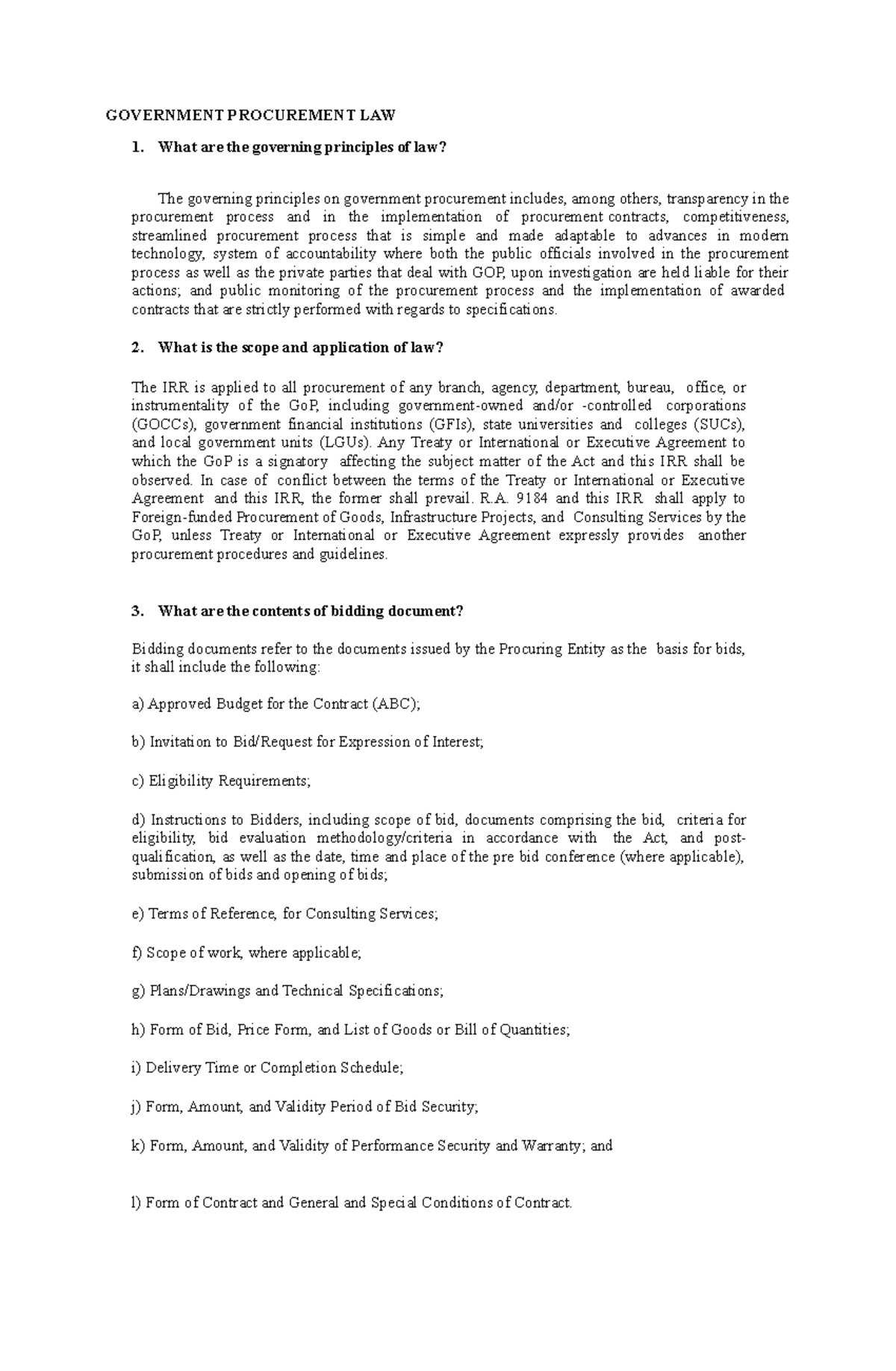Government Procurement Law Q&A - Comprehensive Study Material - Studocu