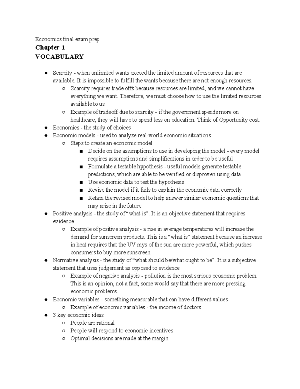 Economics final exam prep - Economics final exam prep Chapter 1 ...