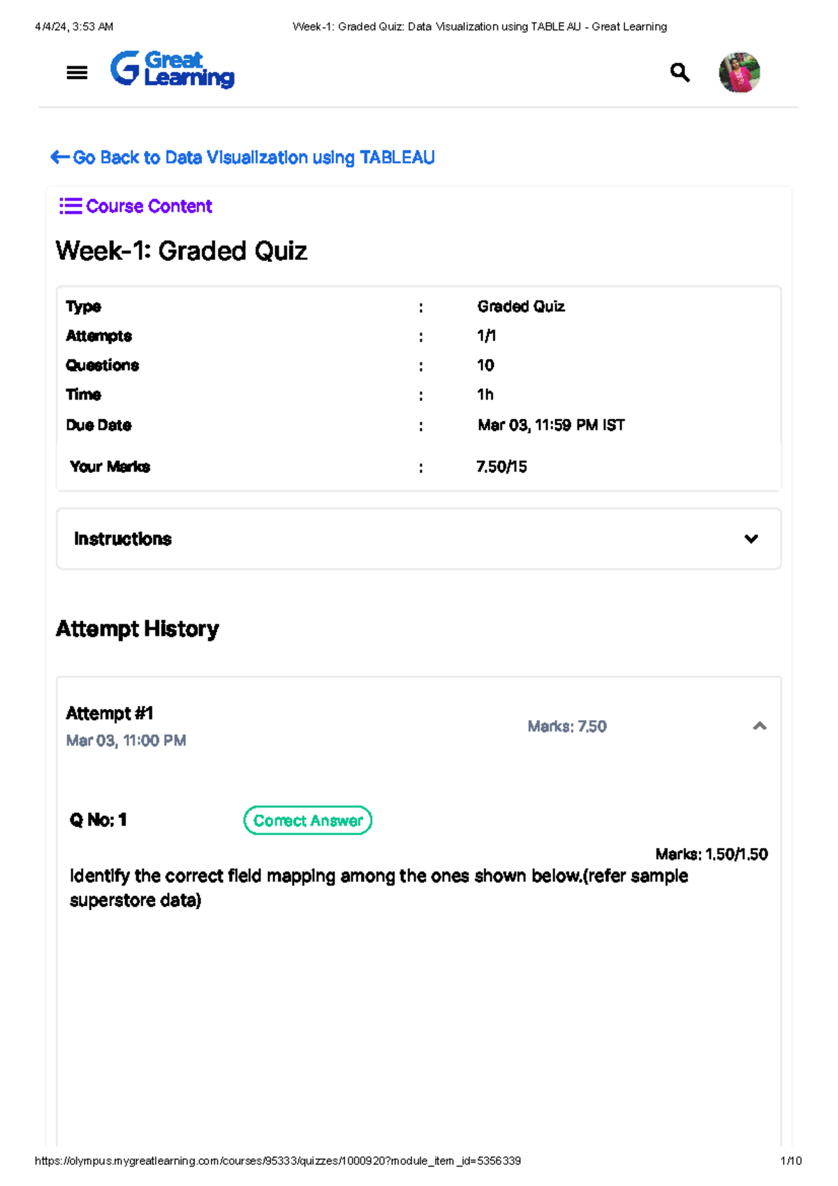 Week-1 Graded Quiz: Data Visualization with Tableau - Studocu