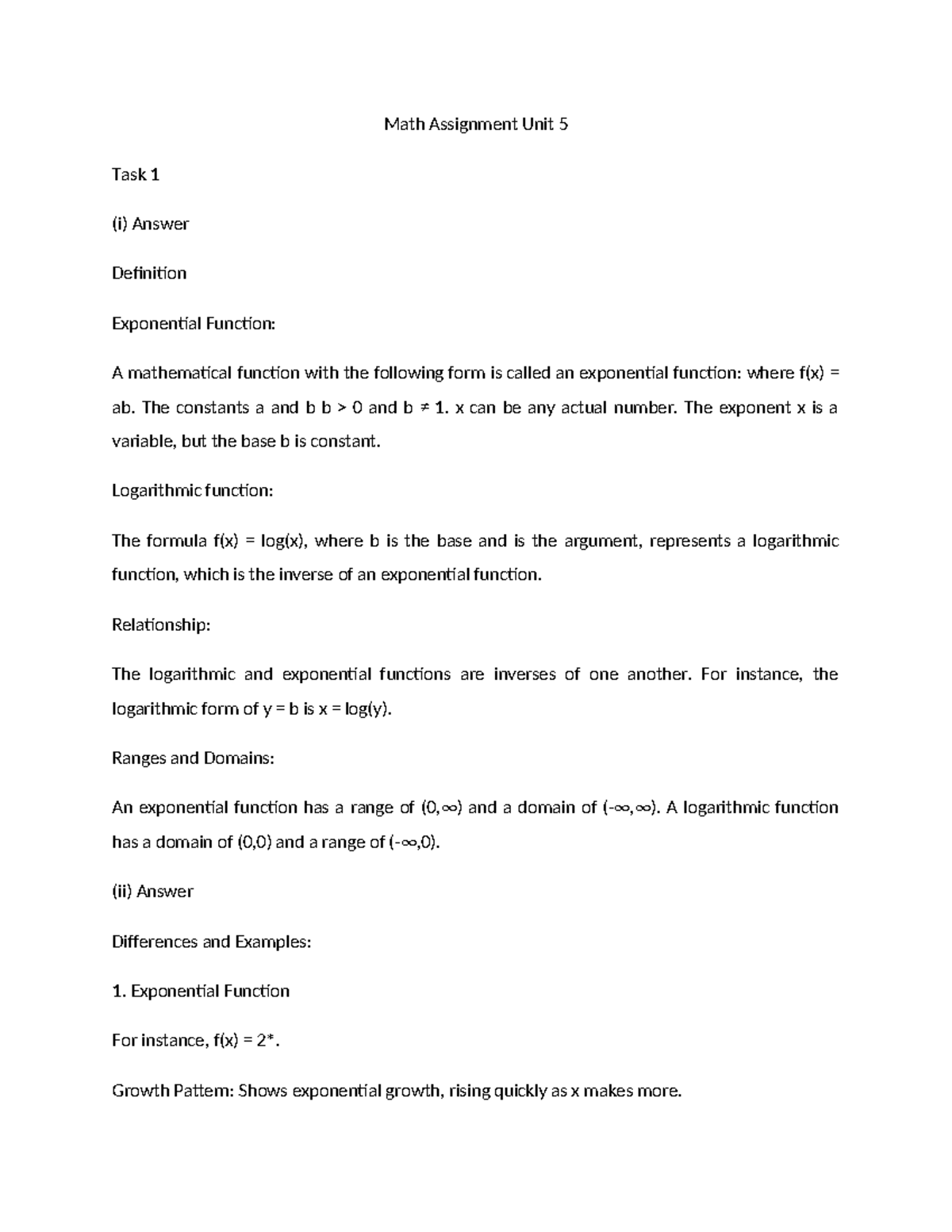 Math Assignment Unit 5 - Math 1102 - Math Assignment Unit 5 Task 1 (i ...