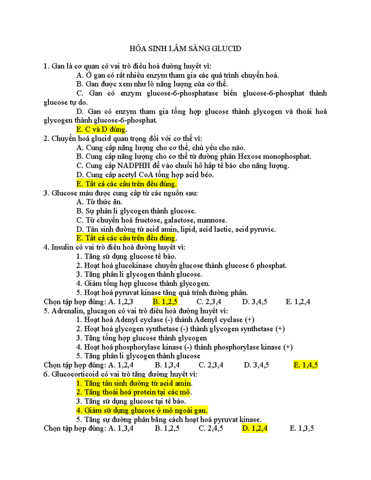 HÓA SINH LÂM SÀNG trắc nghiệm - HÓA SINH LÂM SÀNG GLUCID Gan là cơ quan ...