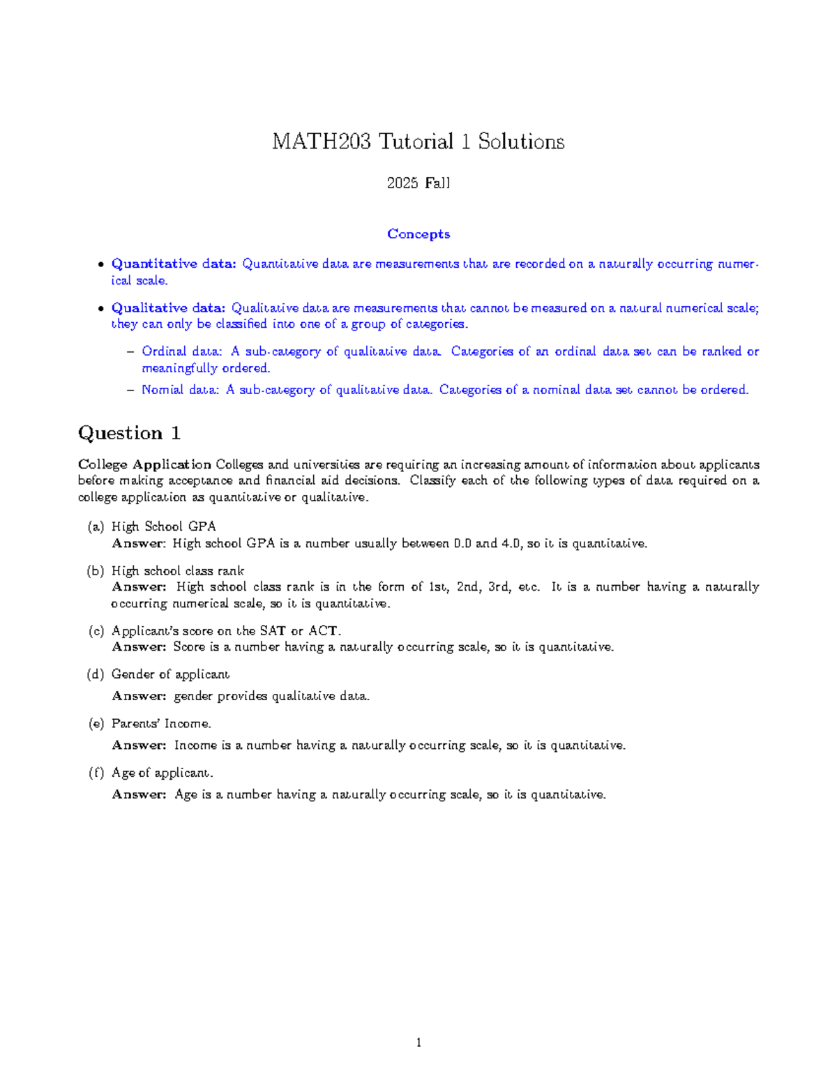 MATH203 Tutorial 1 Solutions: Quantitative & Qualitative Data Analysis ...