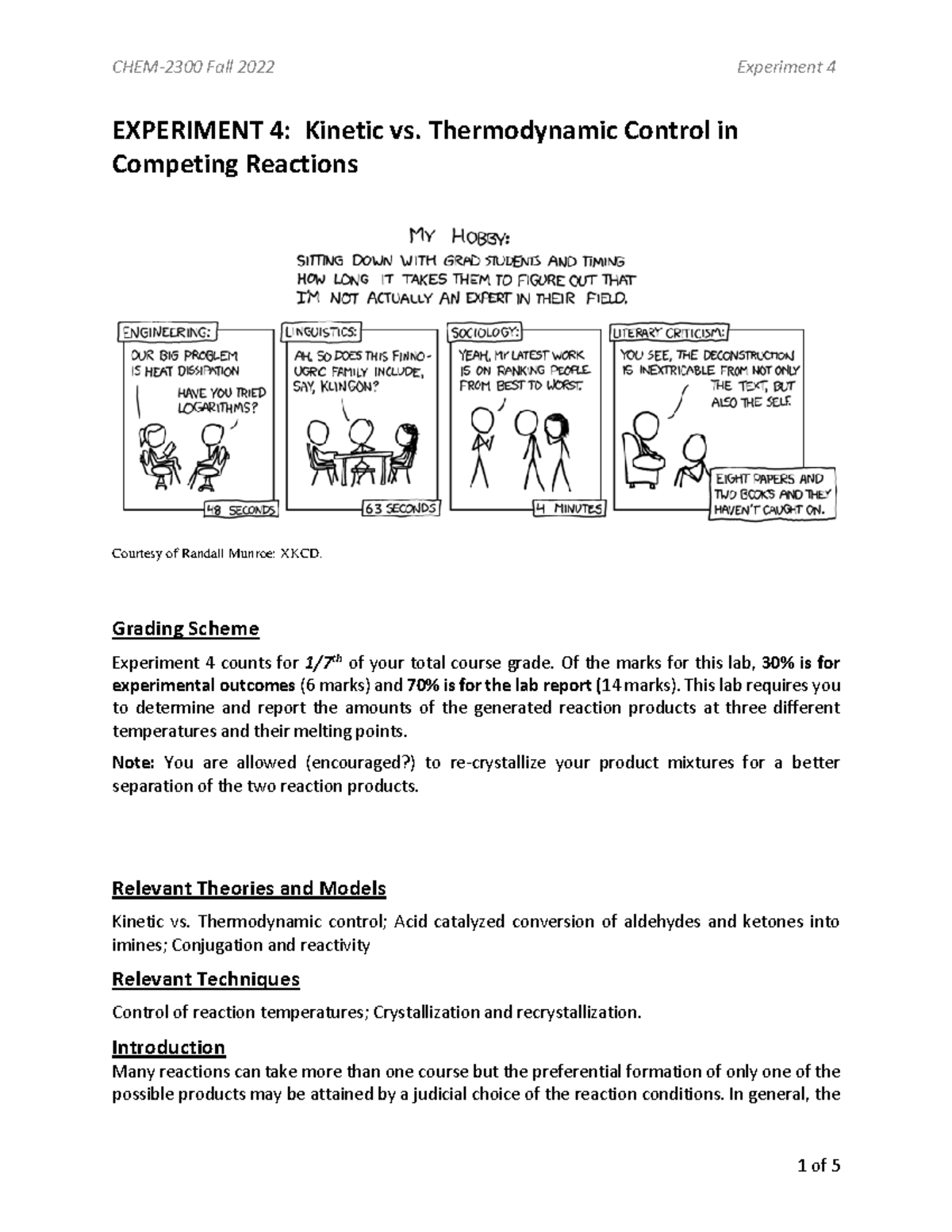 Exp 4 Kinetic vs Thermodynamic Control - EXPERIMENT 4: Kinetic vs ...