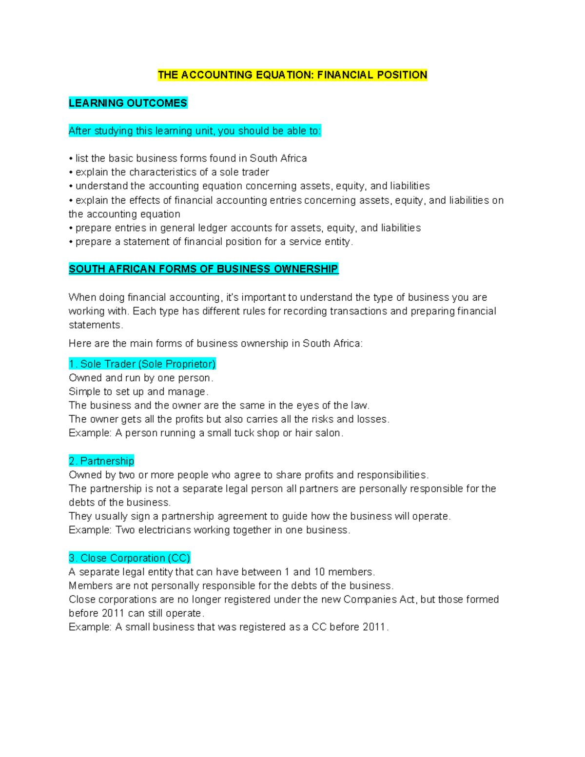 Accounting Unit 2 Notes: Understanding the Accounting Equation and ...
