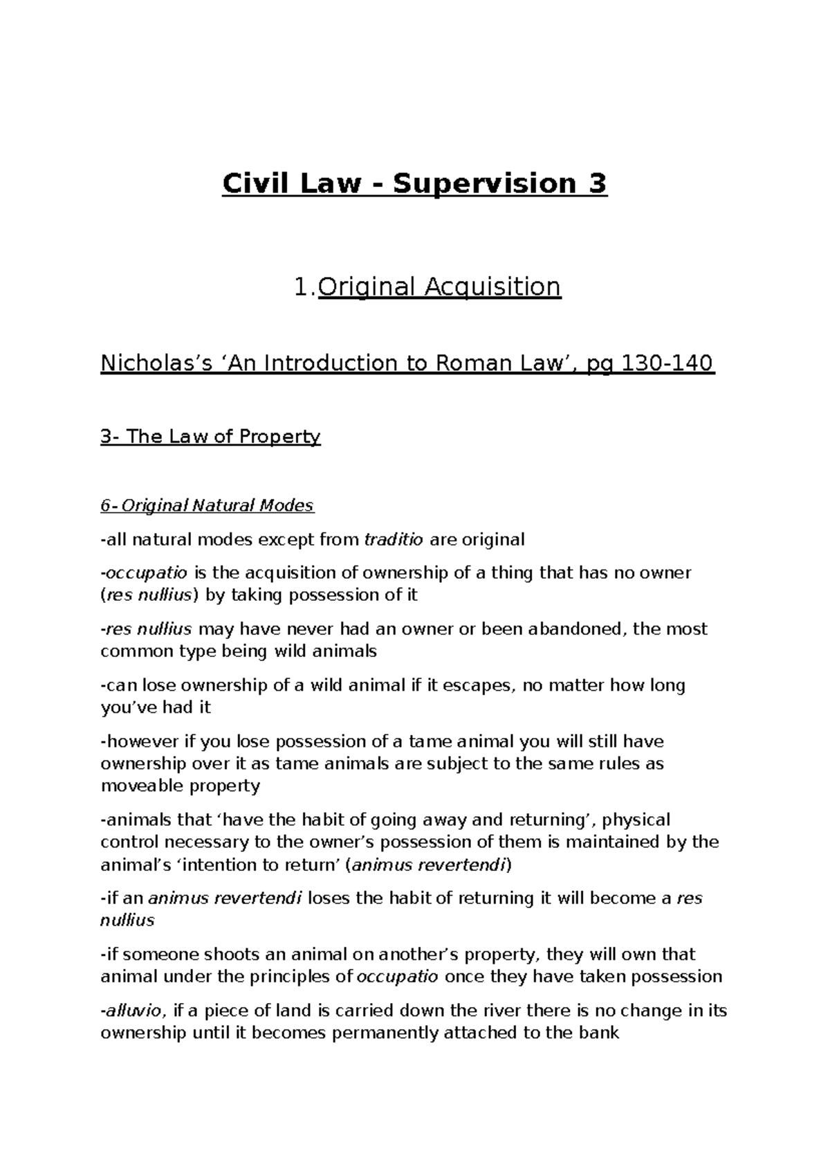 Civil Law Supervision 3: Original Acquisition & Ownership Modes - Studocu