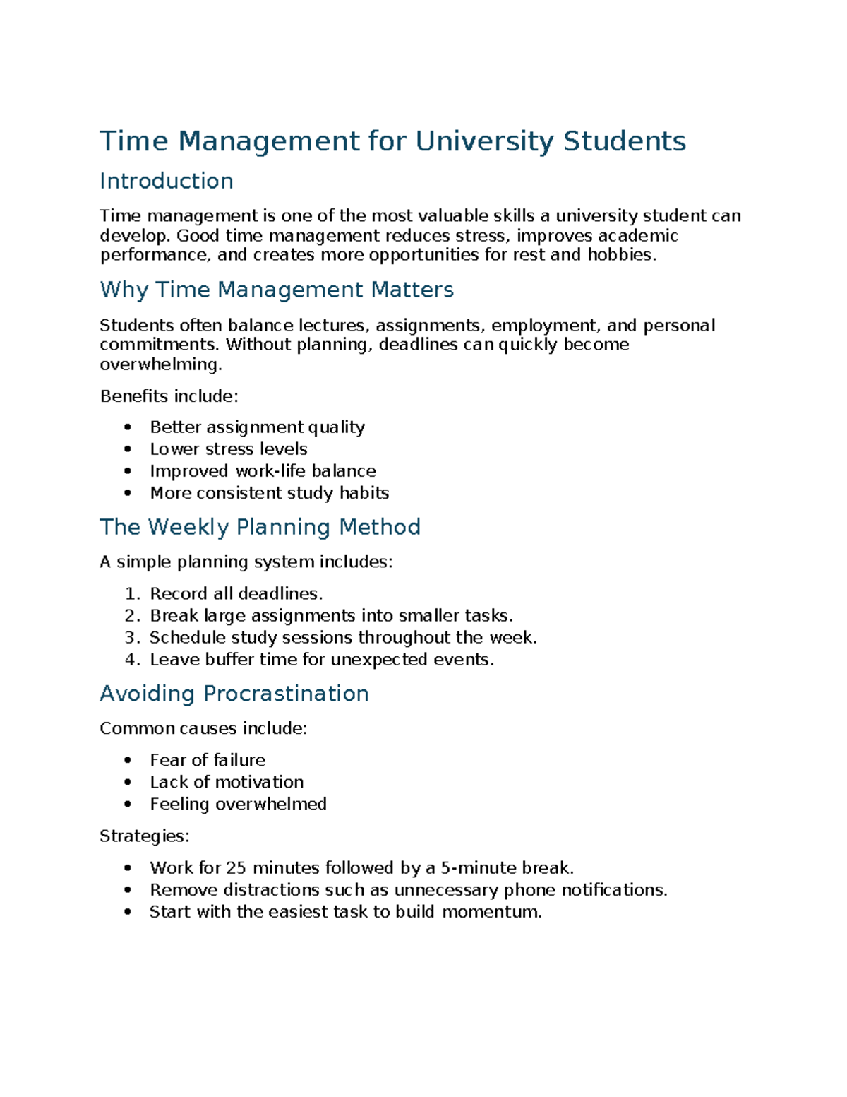 Effective Time Management Strategies for University Students - Studocu