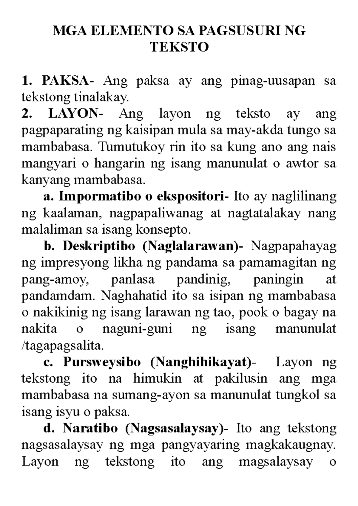 MGA Elemento SA Pagsusuri NG Teksto - MGA ELEMENTO SA PAGSUSURI NG ...