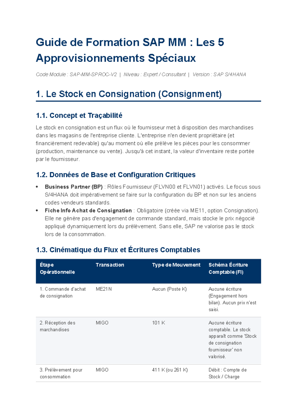 Guide de Formation SAP MM : Approvisionnements Spéciaux et ...