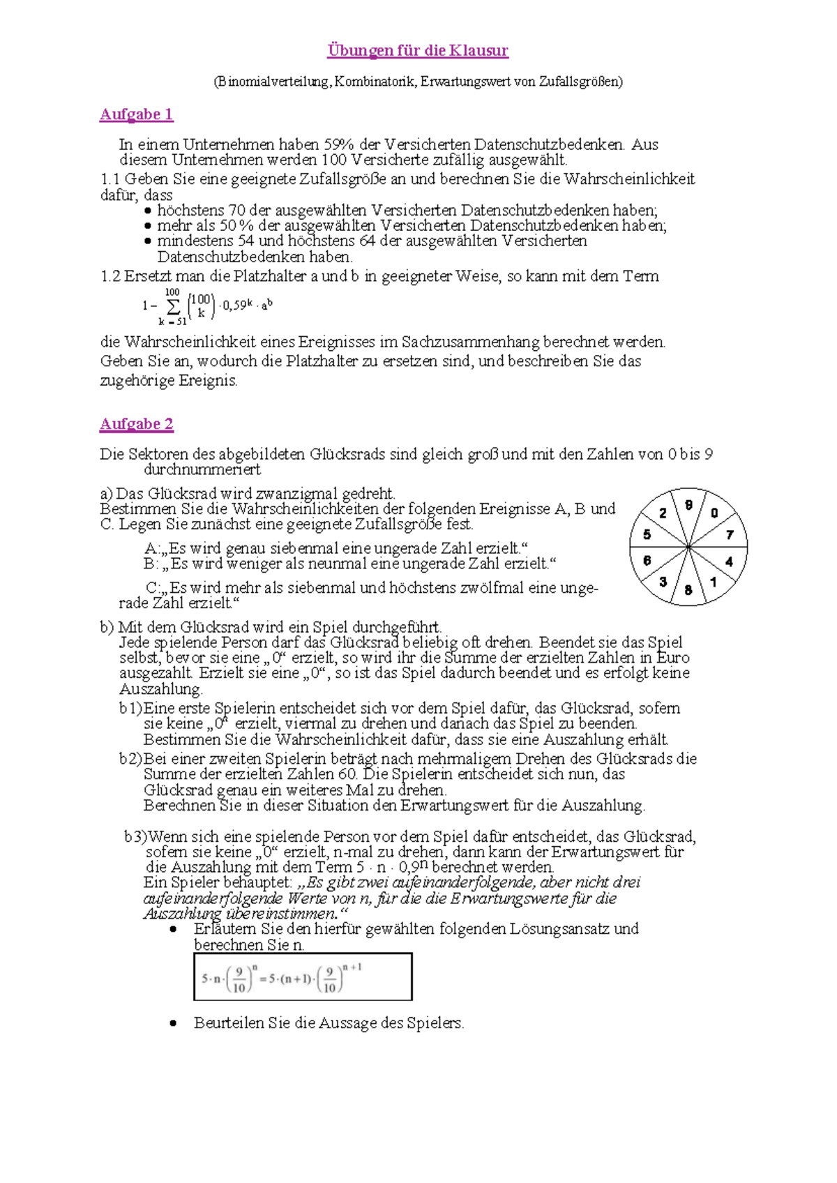 Mathe Lernzettel - Stochastik (Klausur: Binomialverteilung ...