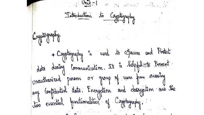 Unit 1: Introduction to Cryptography - MSc (CS) N W - Studocu