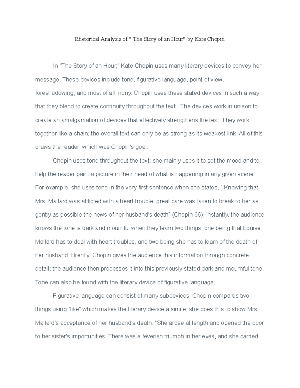 Rhetorical Analysis of "The Story of an Hour" - Essay Notes - Studocu