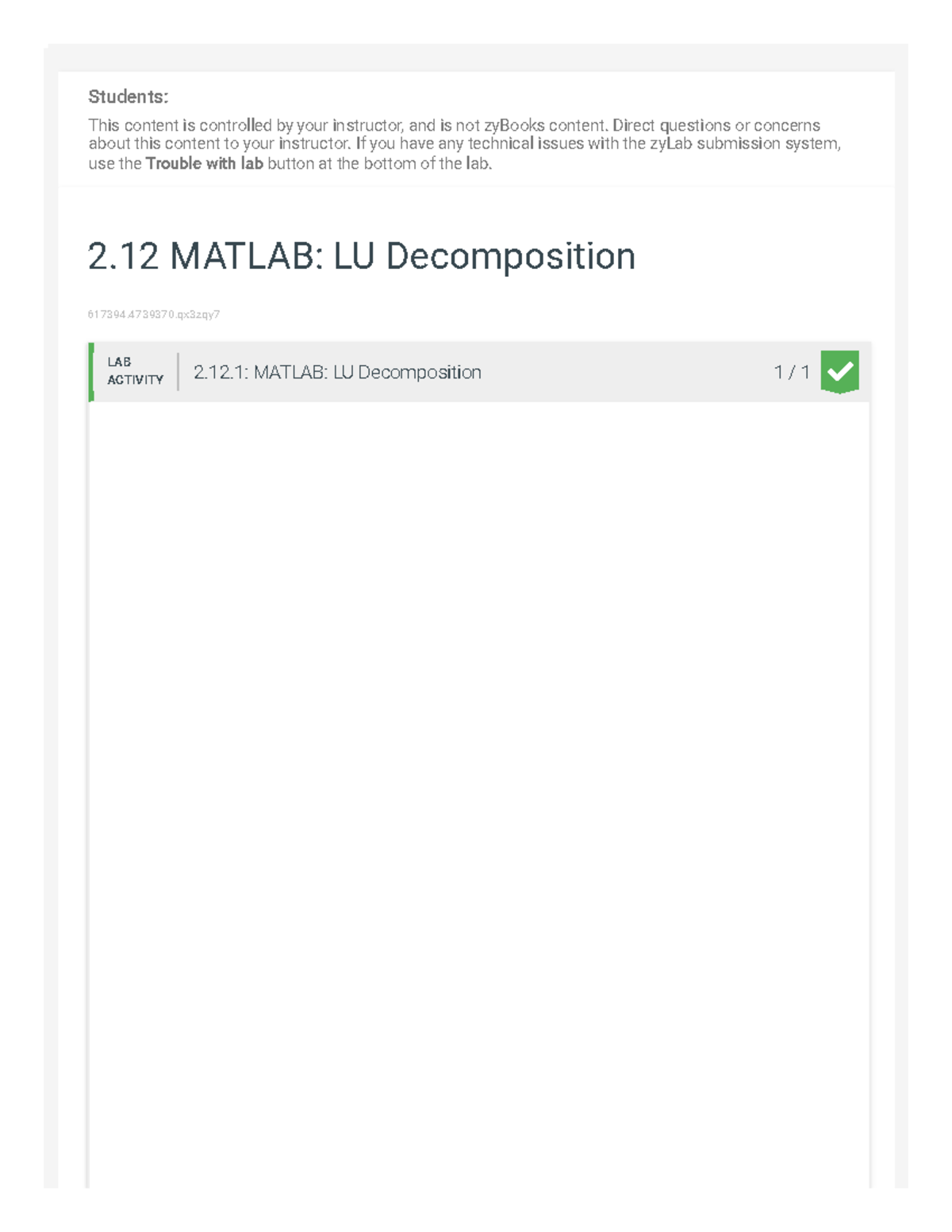 MATLAB 617394.4739370 Lab Activity: LU Decomposition Guide - Studocu