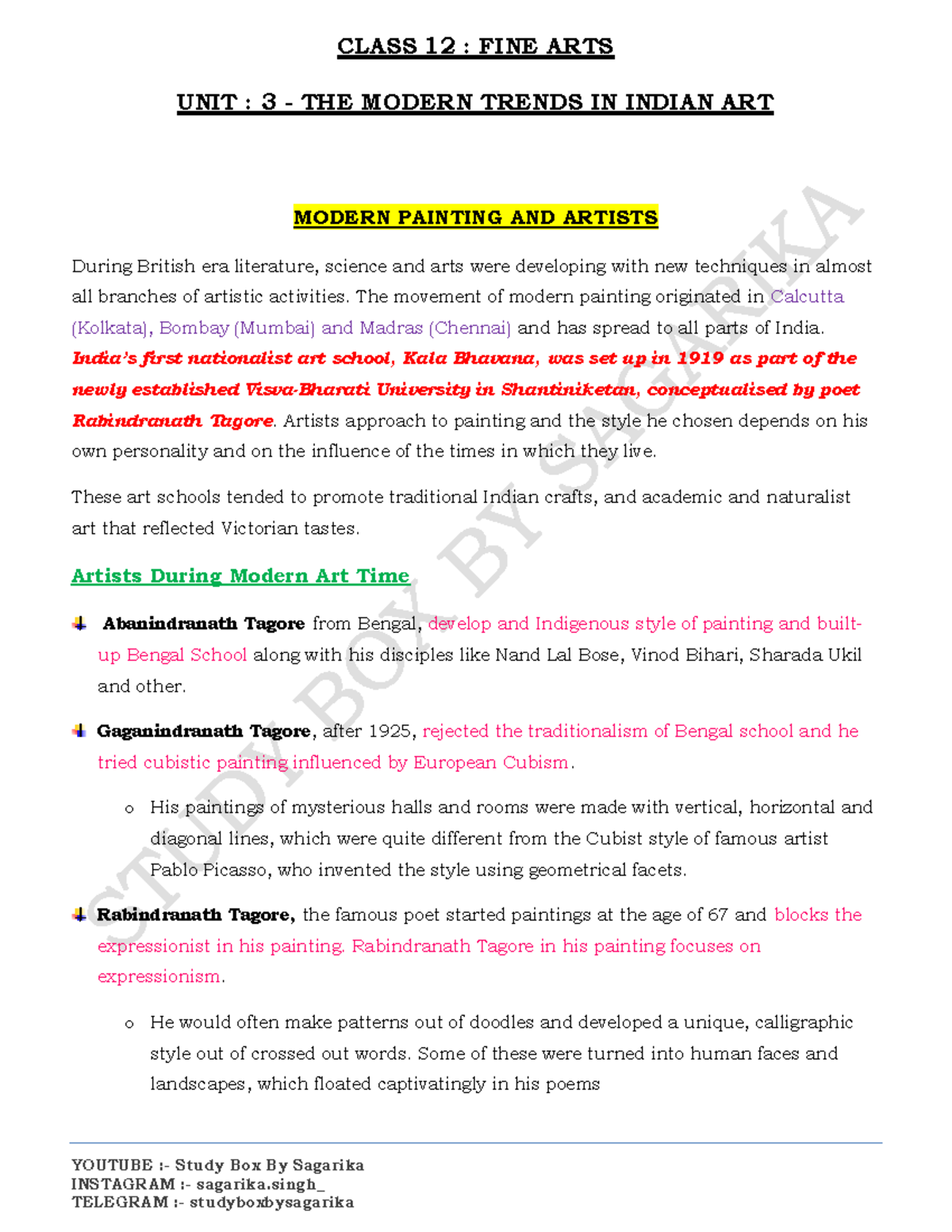 CLASS 12: FINE ARTS UNIT 3 - MODERN TRENDS IN INDIAN ART - Studocu