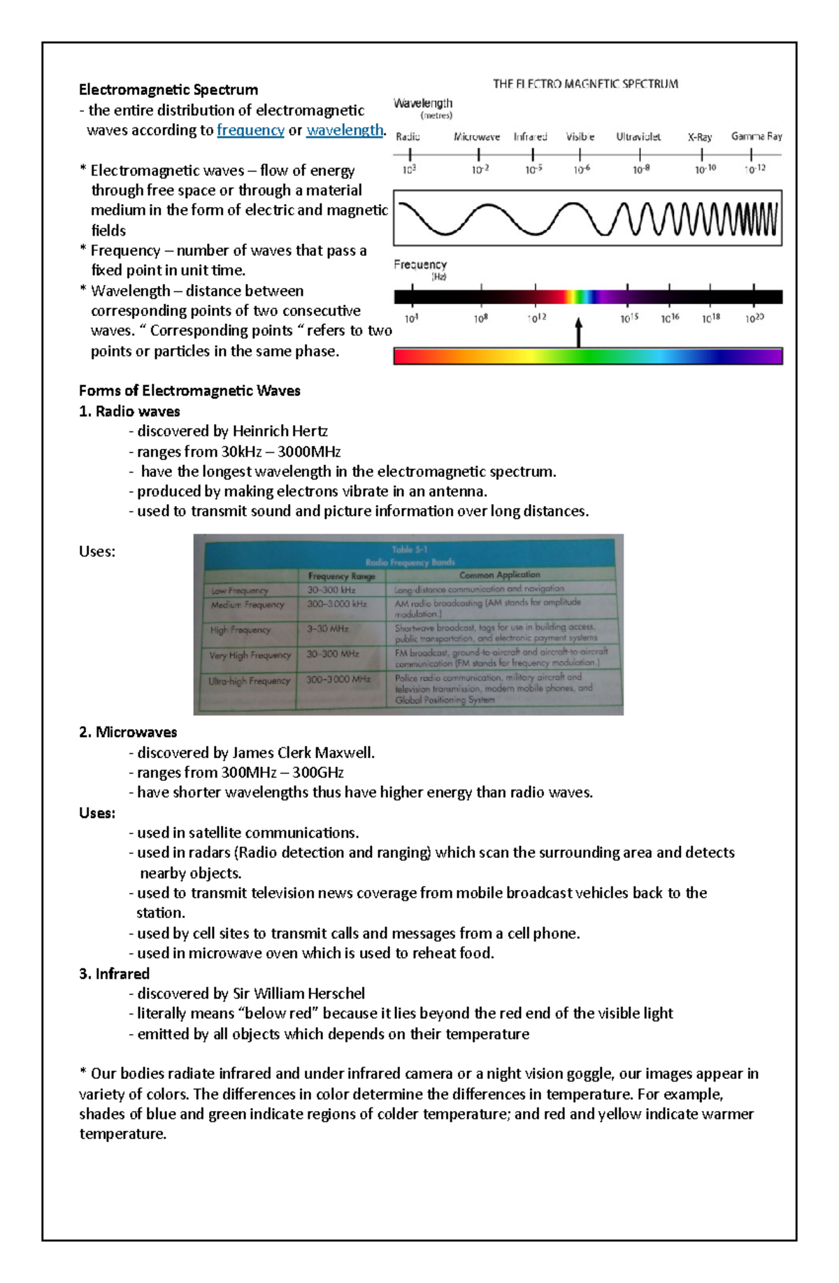 Electromagnetic Spectrum - Electromagnetic waves – flow of energy through free space or through ...