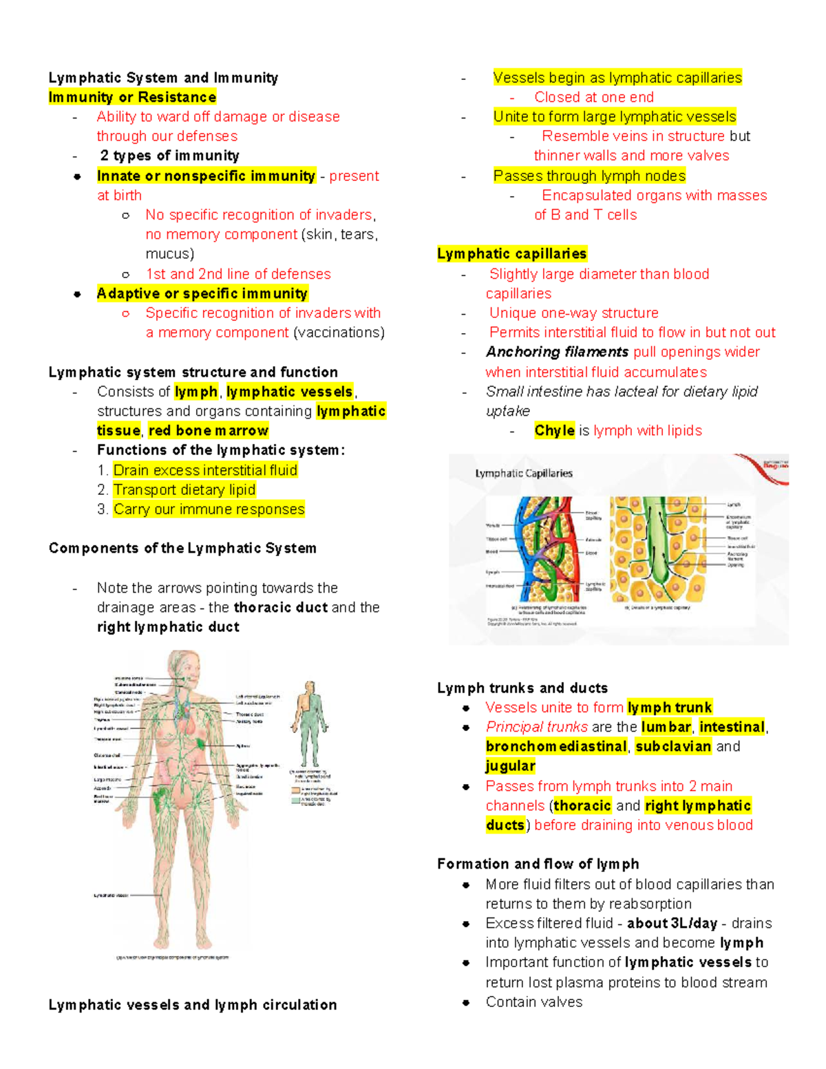 Lymphatic System & Immunity: Overview of Functions and Defenses - Studocu