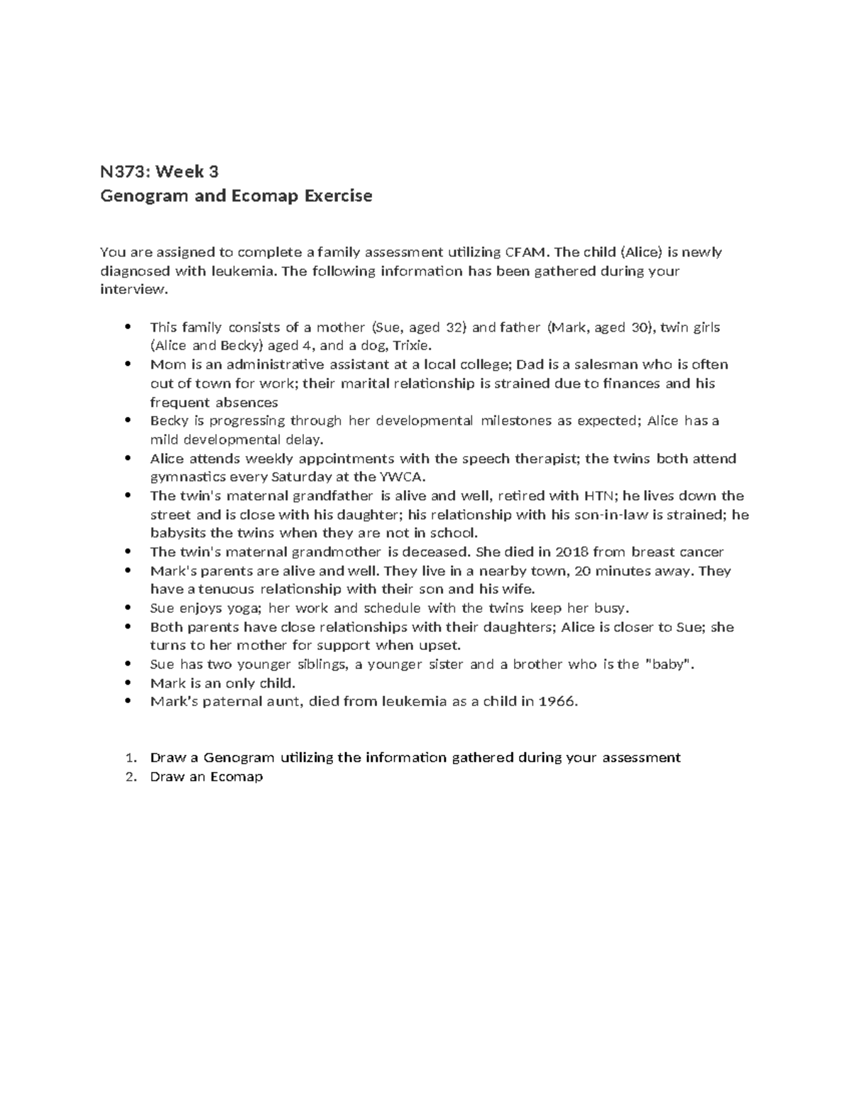 N373: Week 3 Genogram & Ecomap Family Assessment Exercise - Studocu