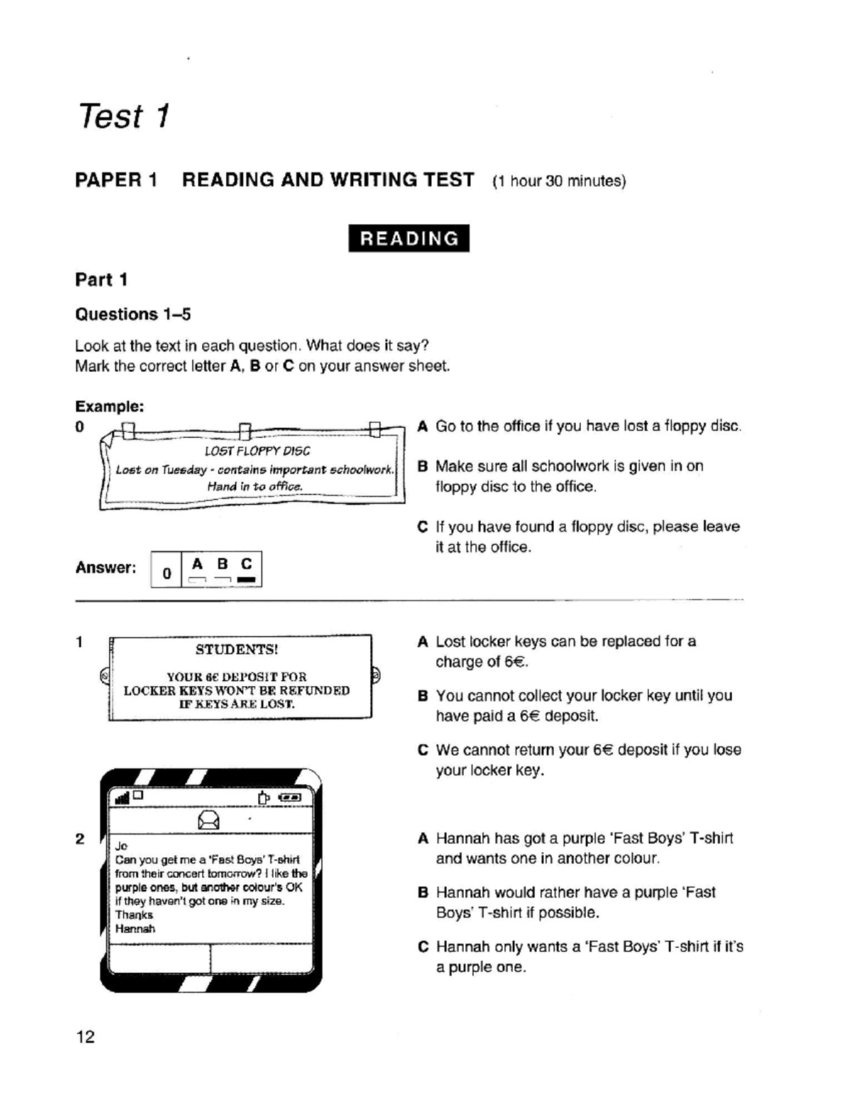 B1 Test 1 Reading and Writing Sample Paper - Studocu