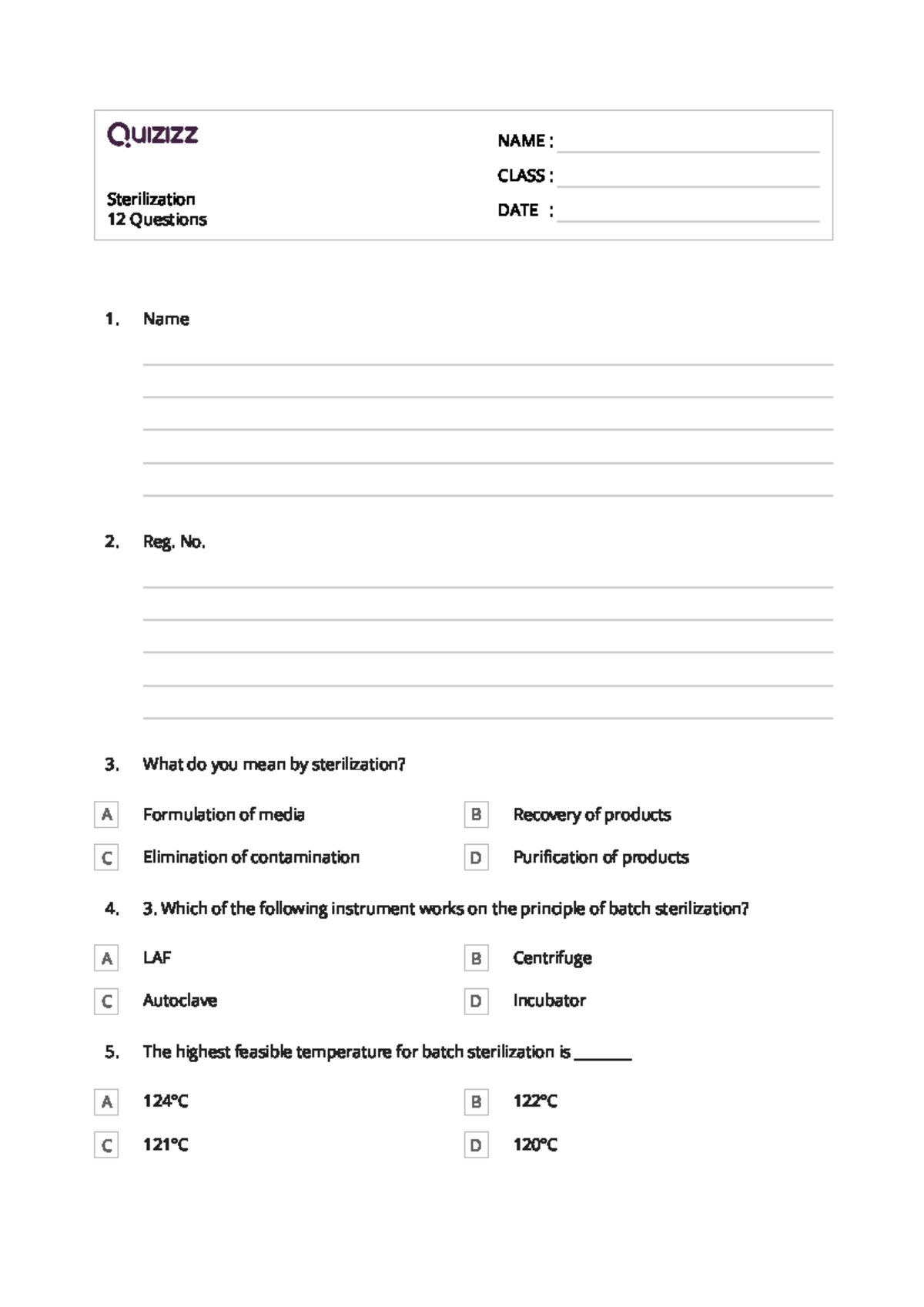 Quiz on Disinfection and Sterilization Techniques (BIOL 101) - Studocu