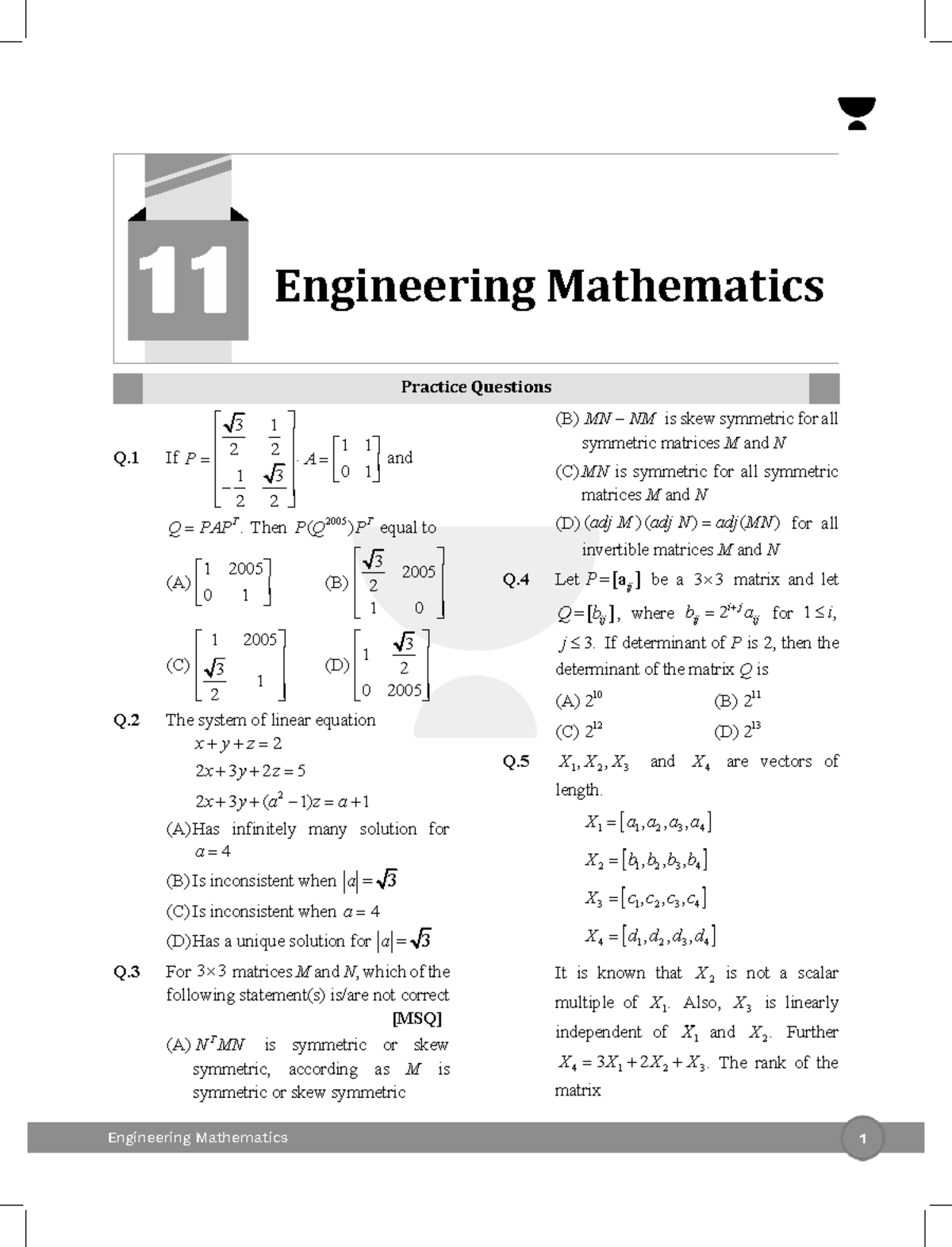 Engineering Mathematics Practice Questions (2005) - Studocu