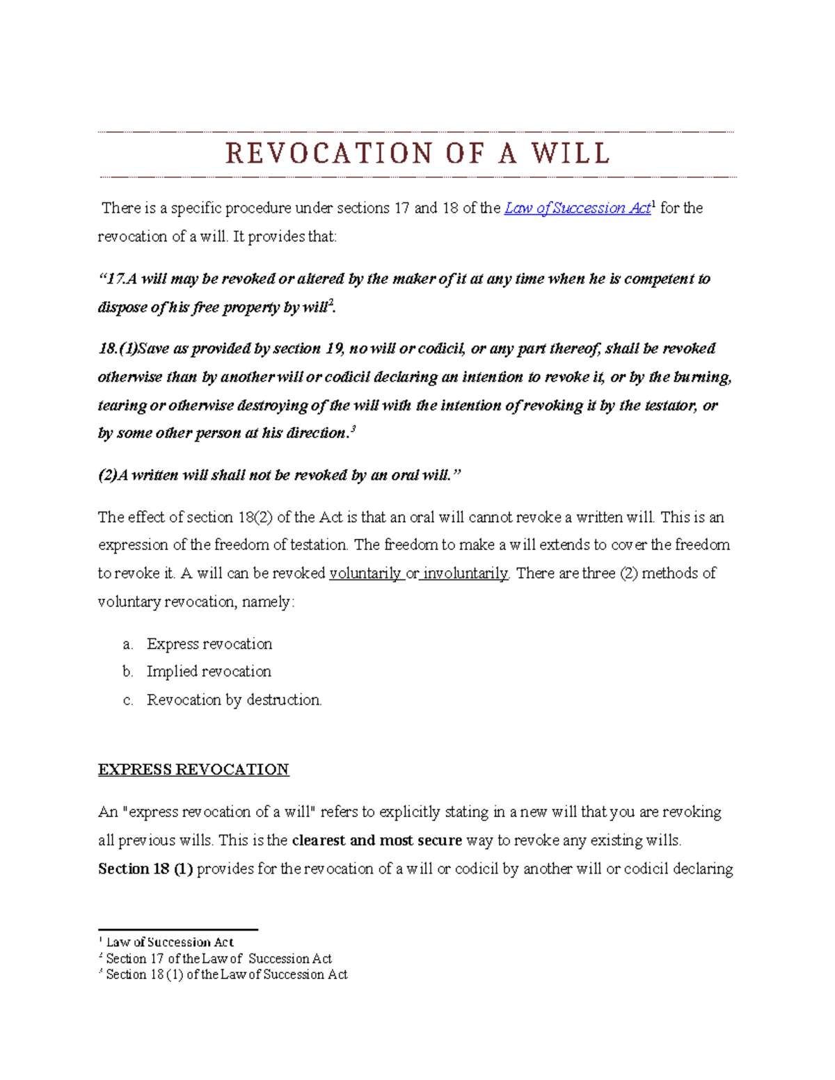 Revocation of a Will: Overview under the Law of Succession Act - Studocu