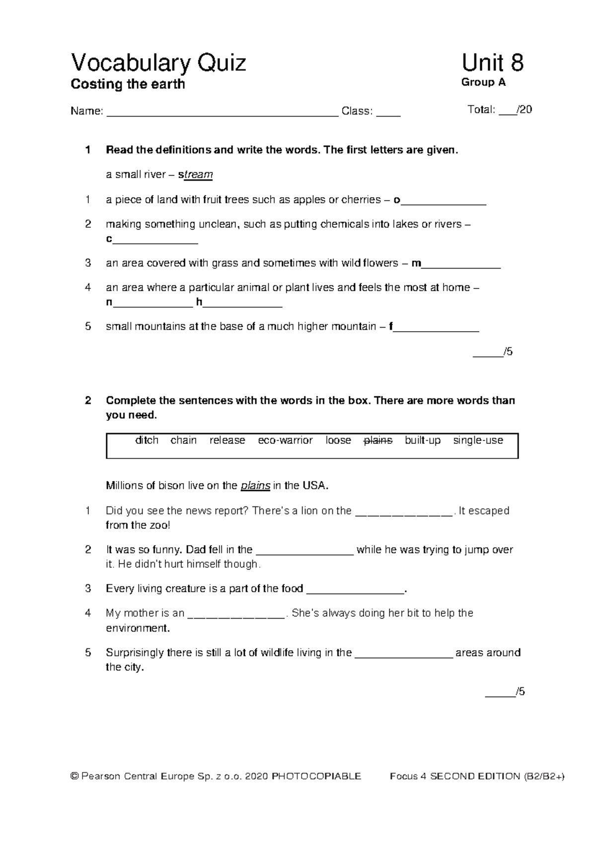 Focus 4 2E Vocabulary Quiz Unit 8 Group A 1kol - Studocu