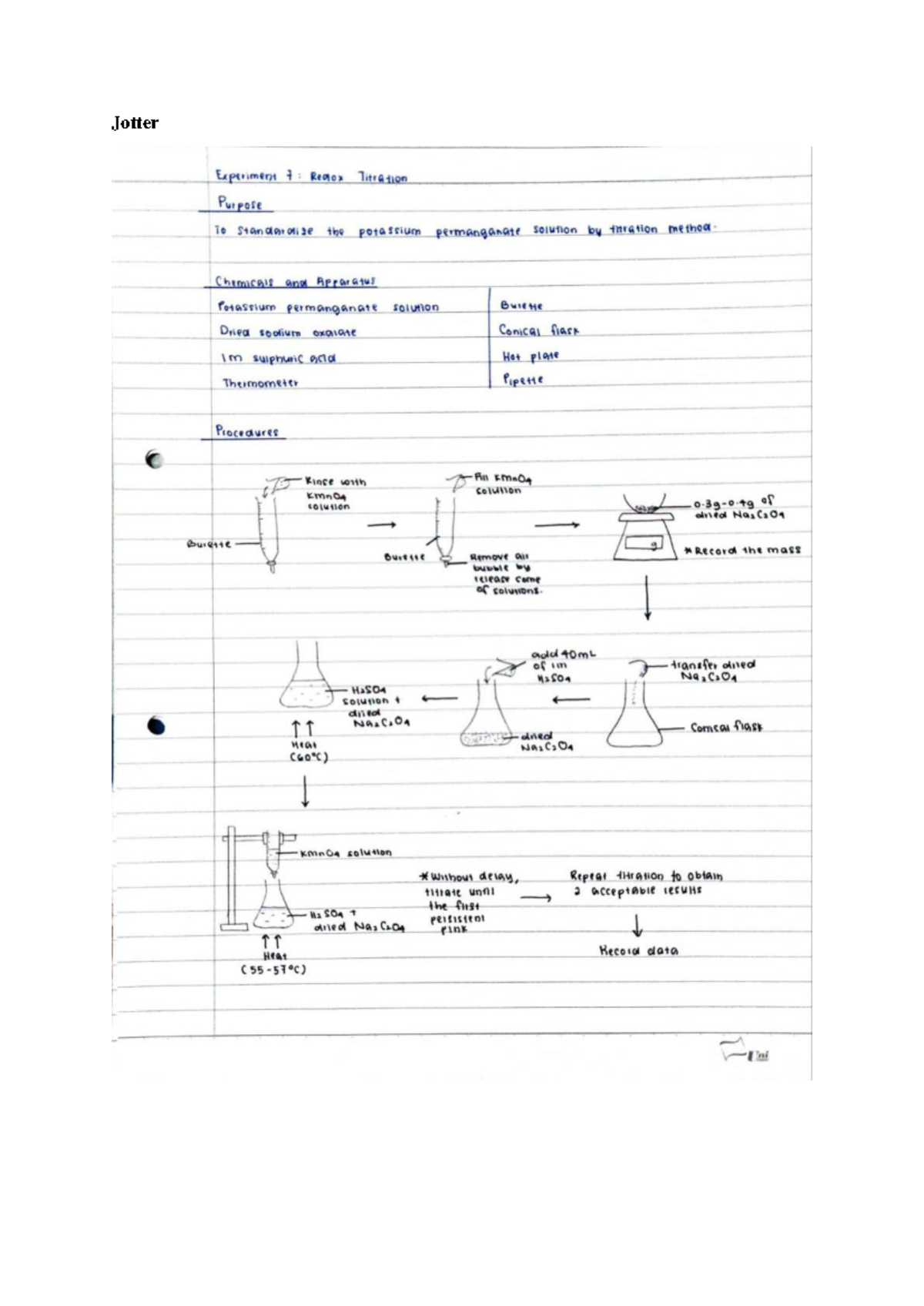 CHM420 Lab Report 7: Redox Reaction & Molarity of KMnO4 - Studocu