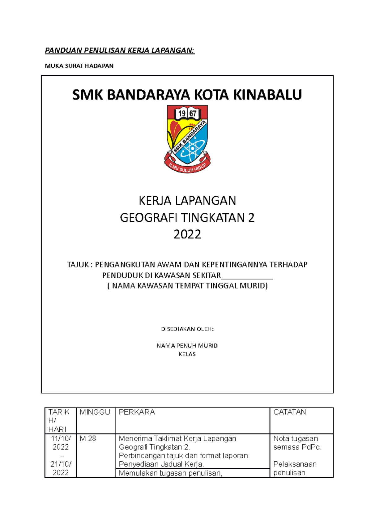 Panduan Kerja Lapangan GEO T2: Pengangkutan Awam & Kepentingannya - Studocu