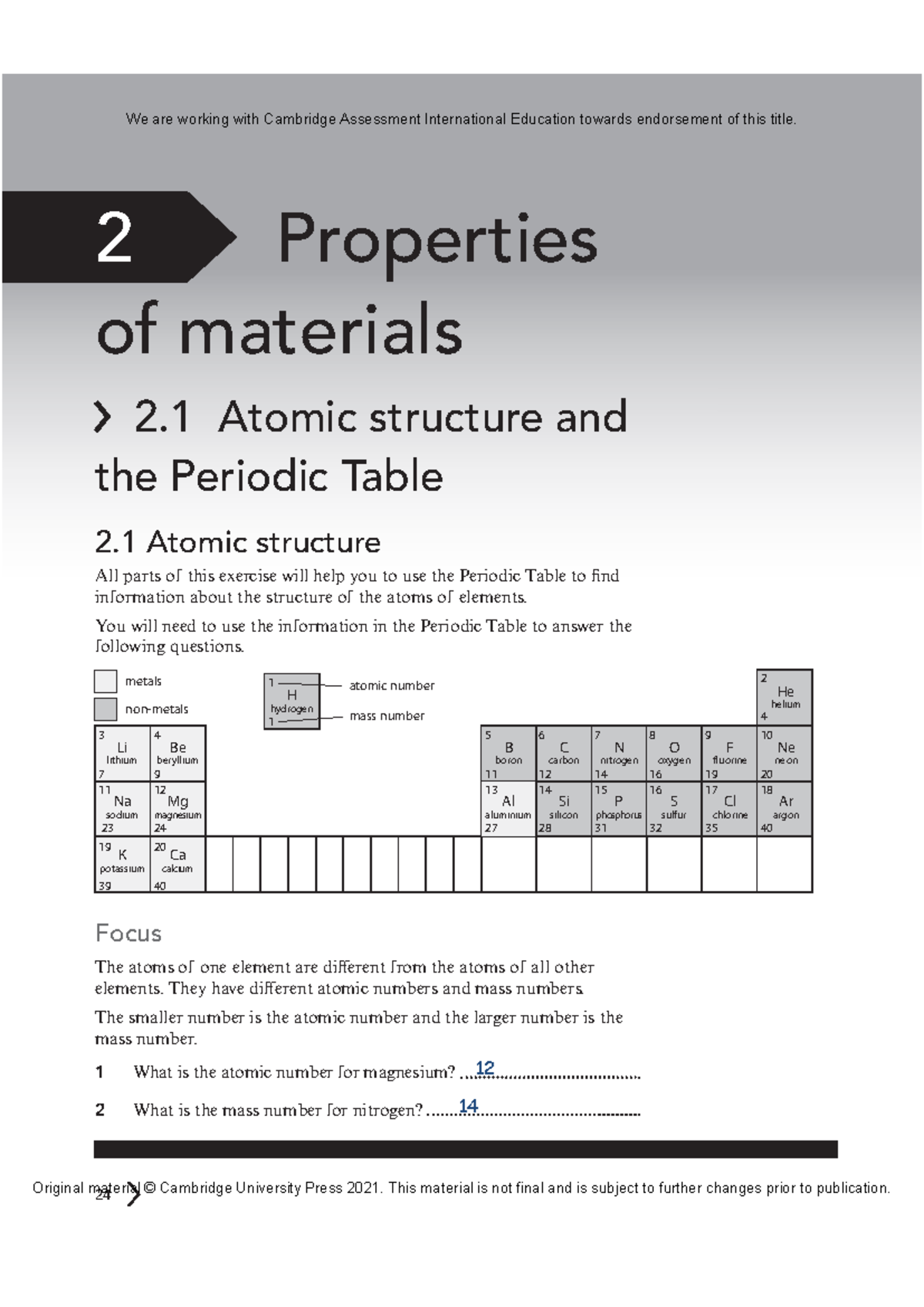 Science Workbook Answers Unit 2 - 2 Atomic structure and the Periodic ...