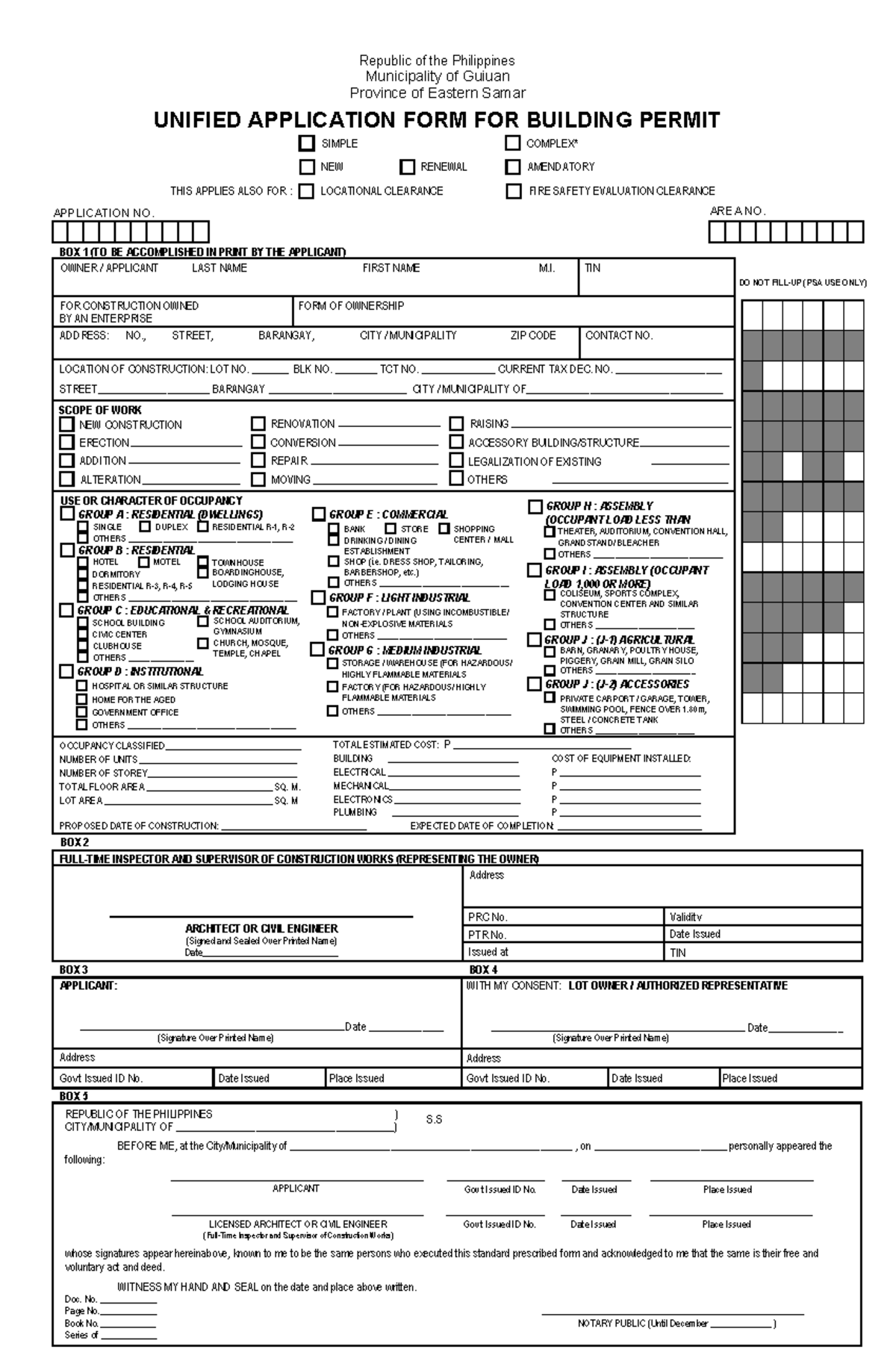 Unified Application Form for Building Permit-front - Republic of the Philippines Municipality of ...