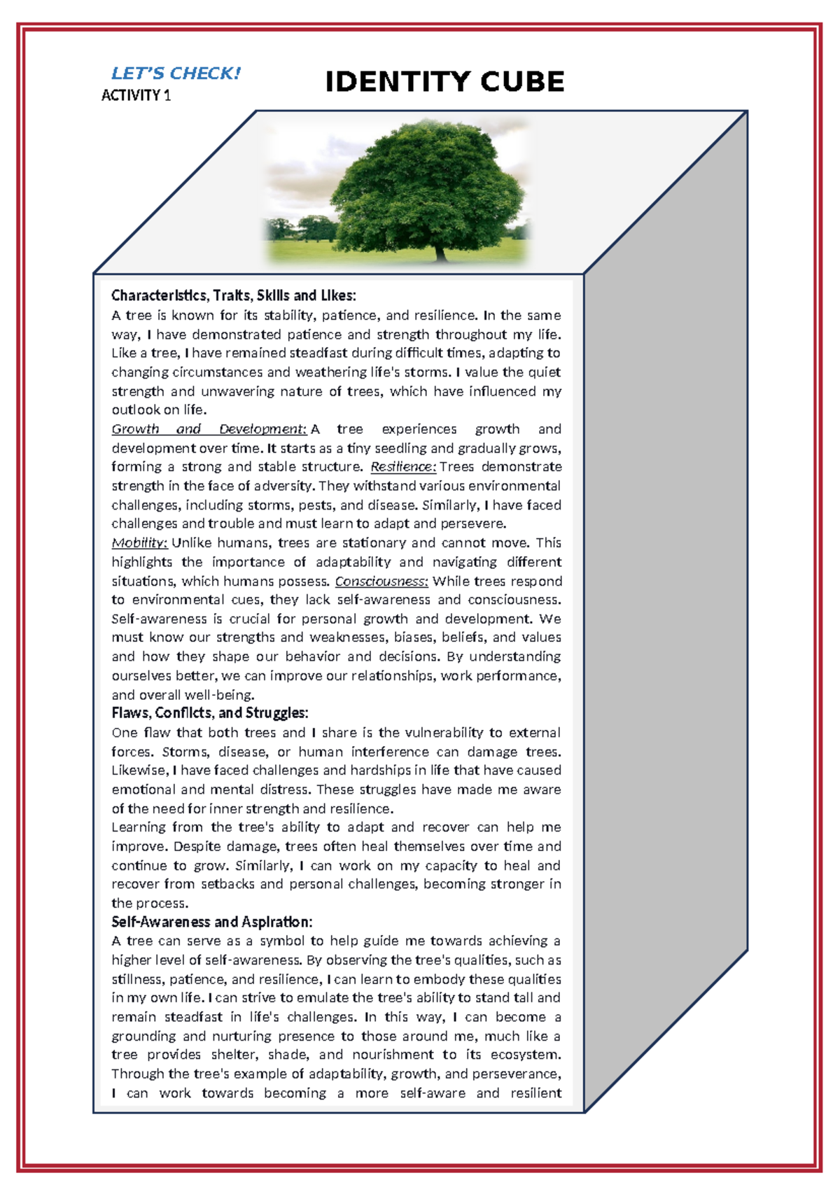 Activity 1 - Identity Cube Reflection - CAED - Studocu