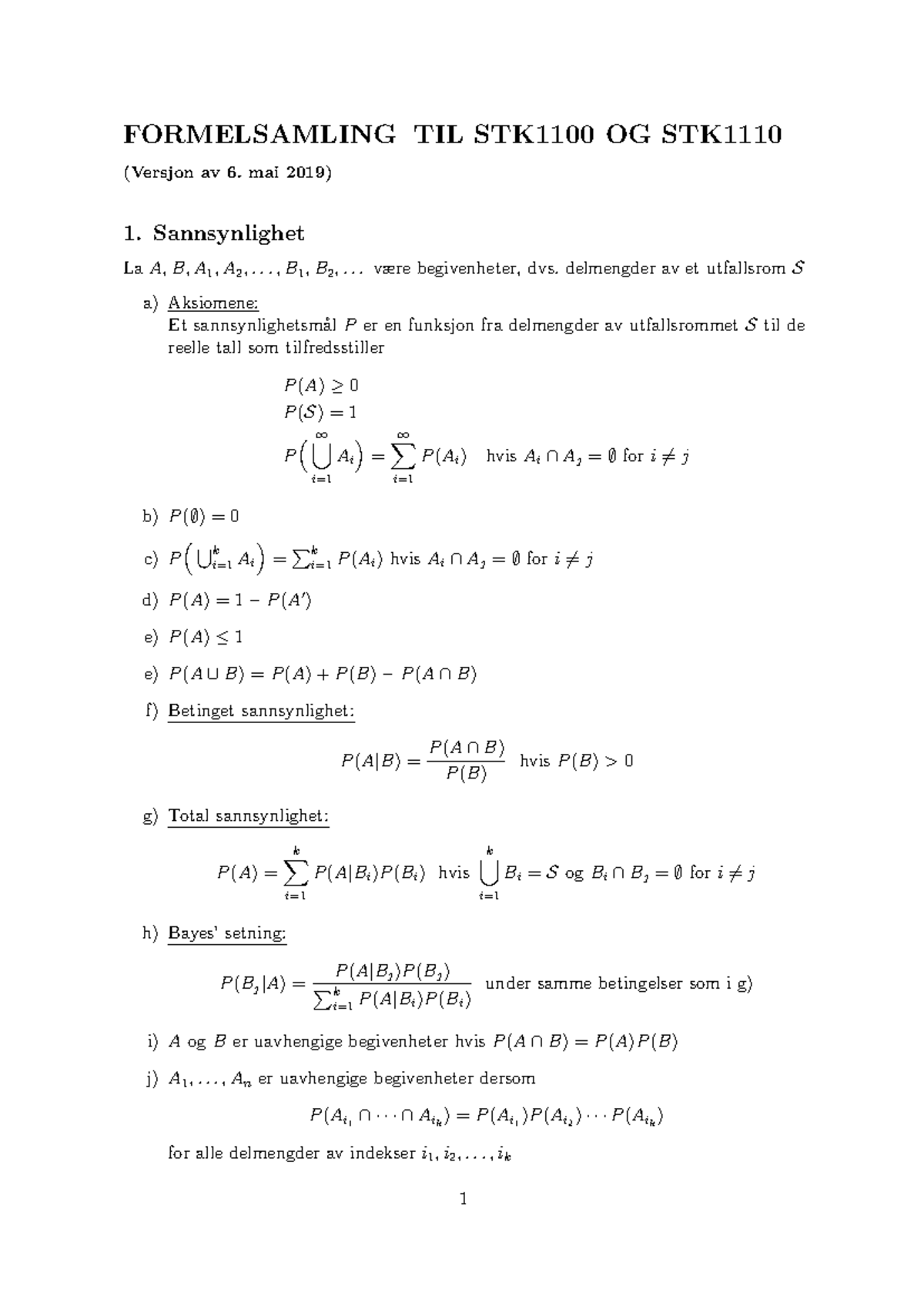 Formelark stk1100 - FORMELSAMLING TIL STK1100 OG STK (Versjon av 6. mai ...