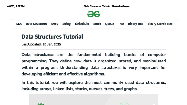 Data Structures DSA 1:07 PM Tutorial Notes and Concepts - Studocu