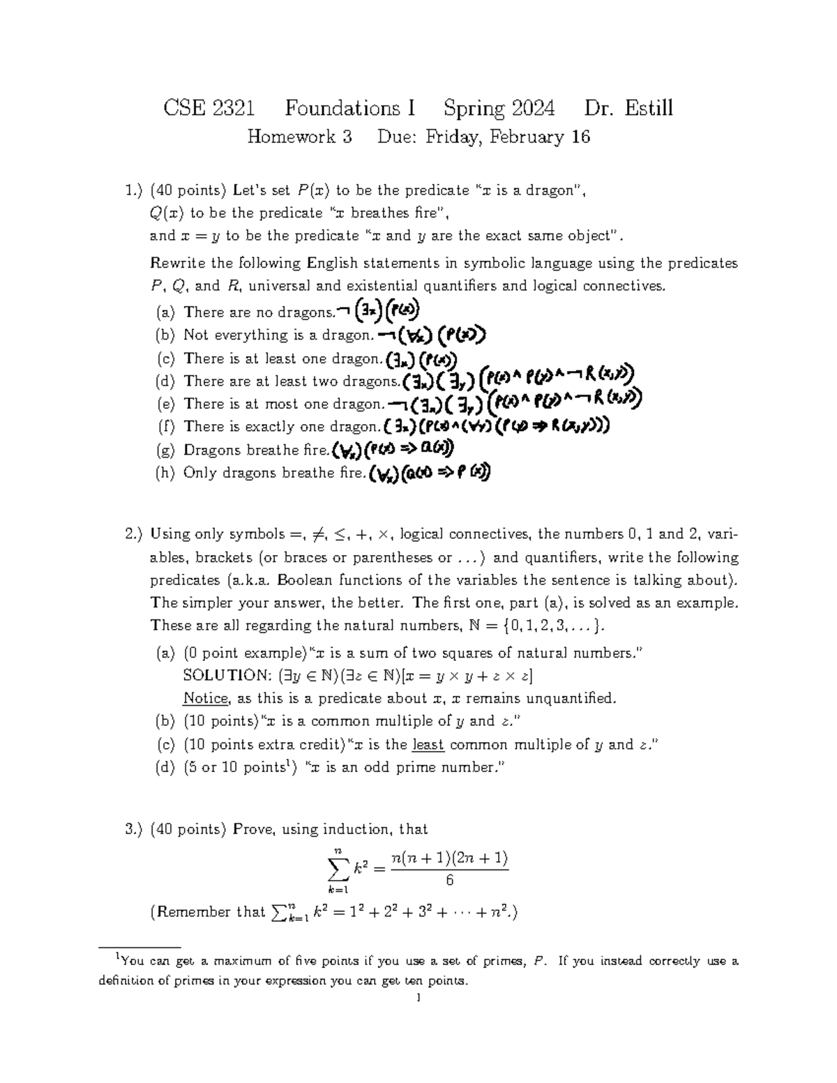 CSE2321 Homework 3 - Predicate Logic and Induction Proofs - Studocu