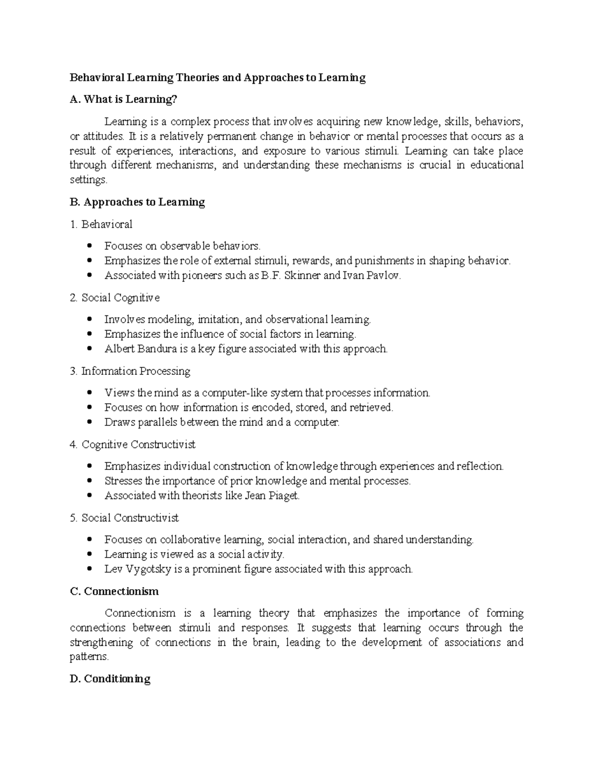 UNIT-5 - Behavioral Learning Theories and Approaches to Learning - Studocu