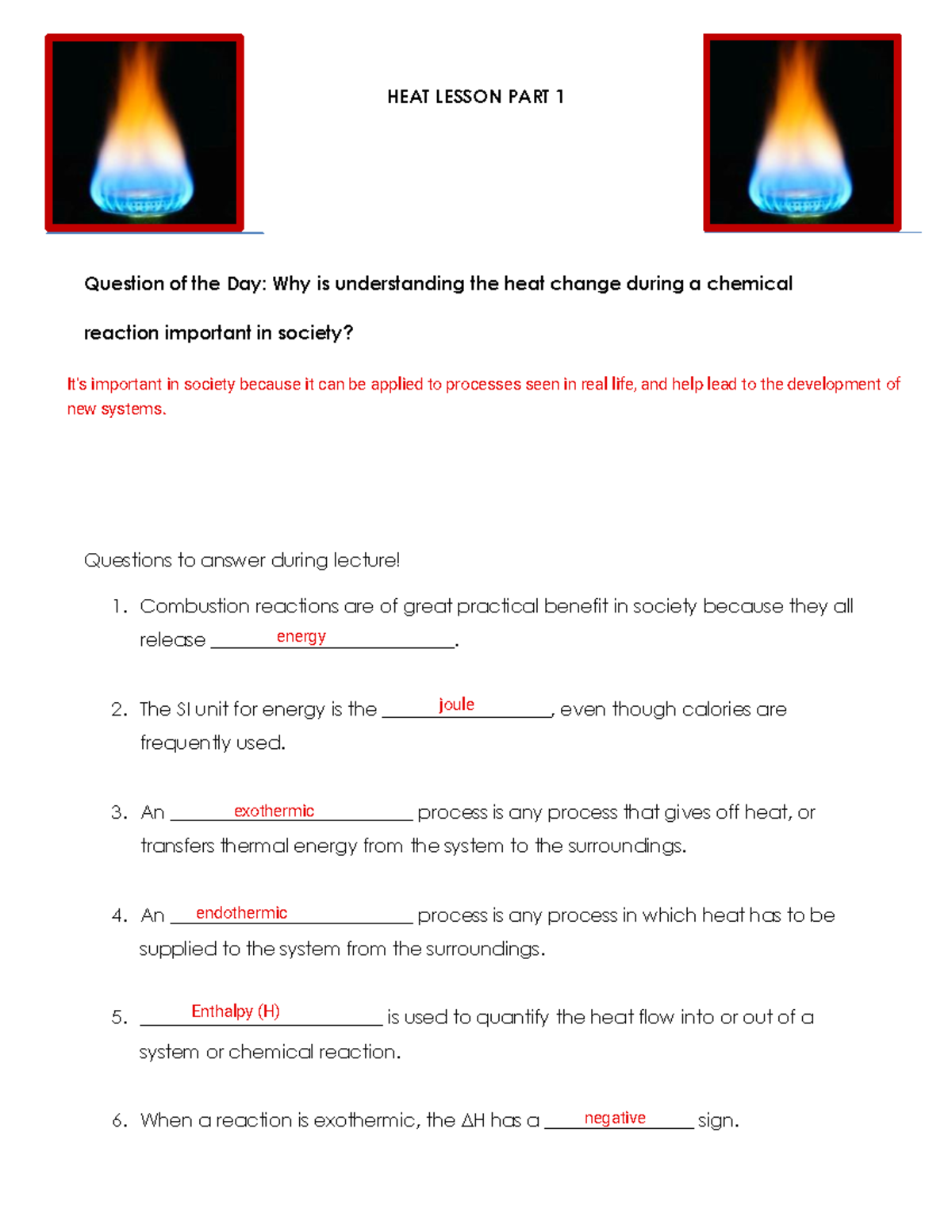 Heat Notes WS - HEAT LESSON PART 1 Question of the Day: Why is ...