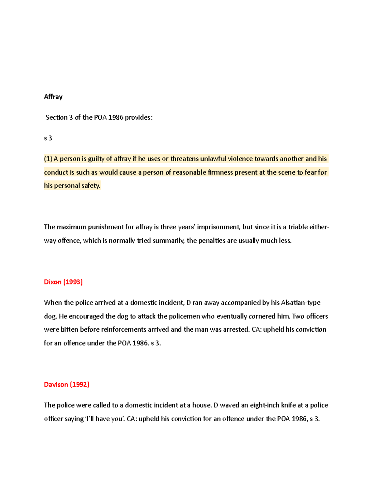 Affray Under Criminal Law: Key Cases & Legal Principles - Studocu
