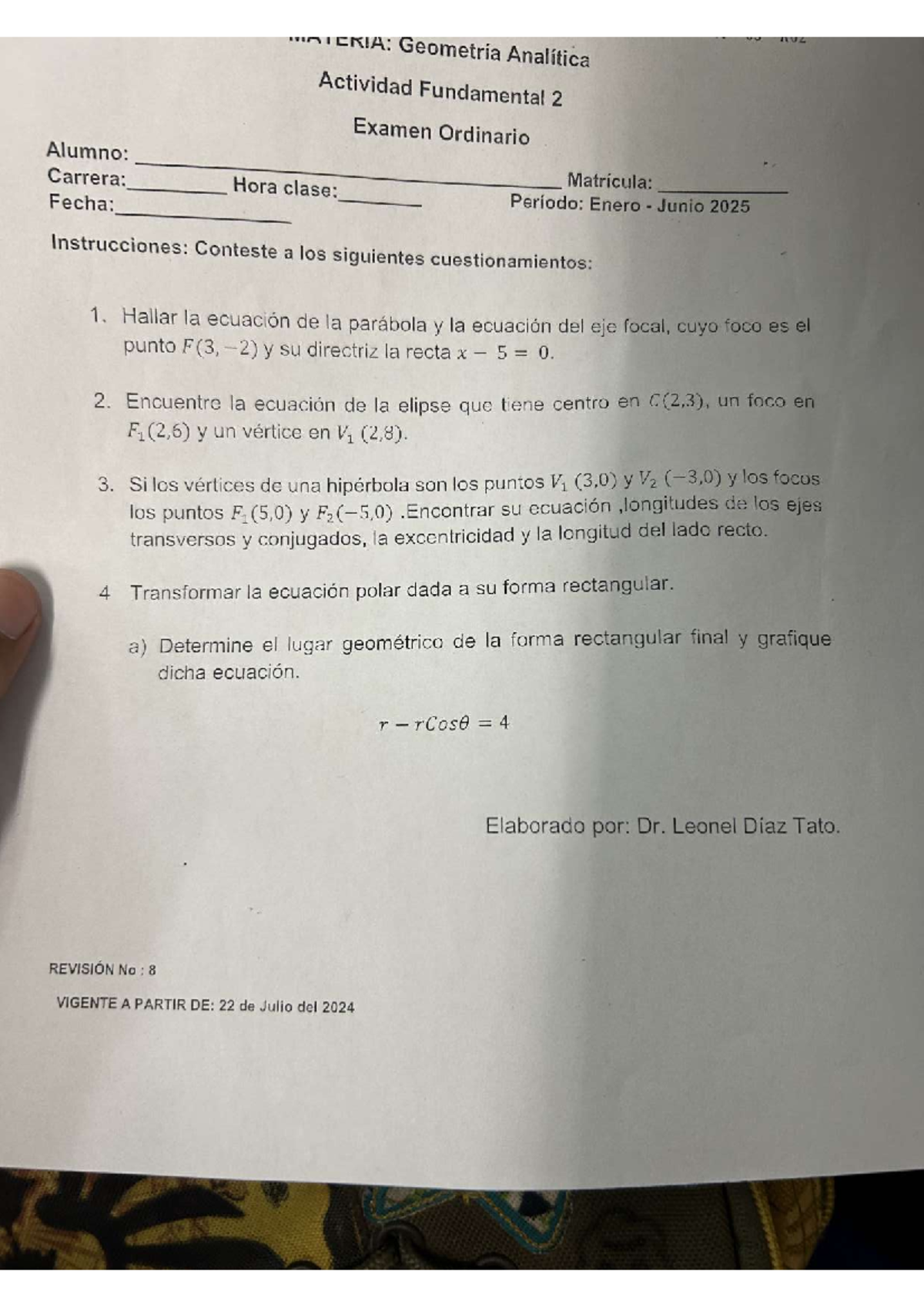 Hoja De Trabajo De Hipérbola