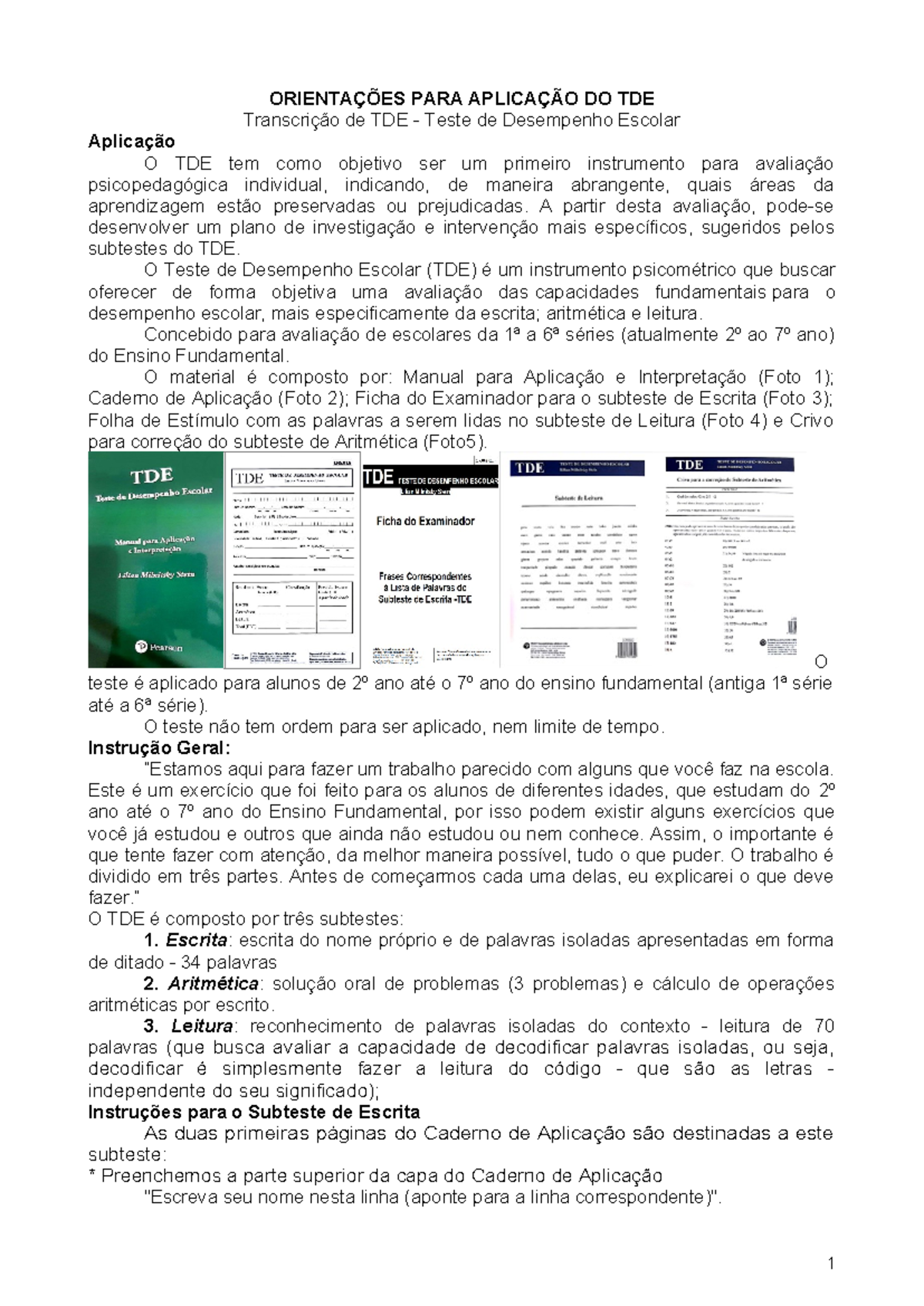 Orientações para Aplicação do TDE: Descrição e Instruções - Studocu