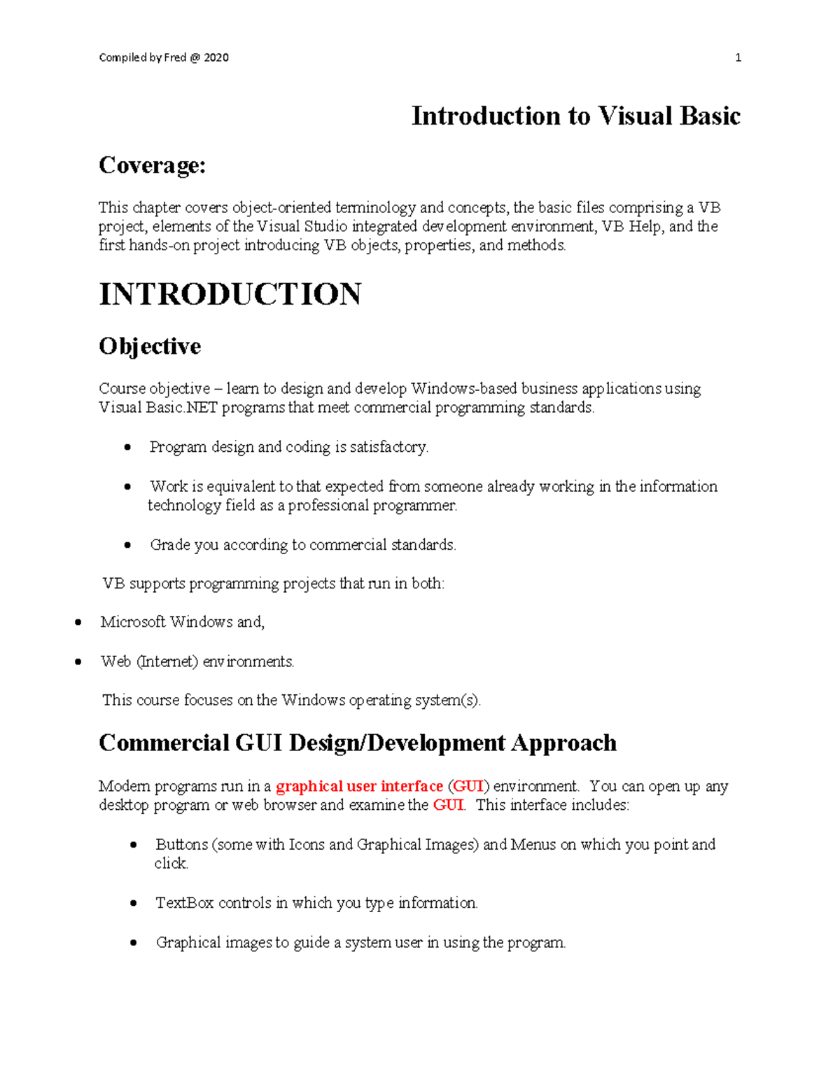 Chapter 1: Introduction to Visual Basic (VB) - Compiled Notes - Studocu