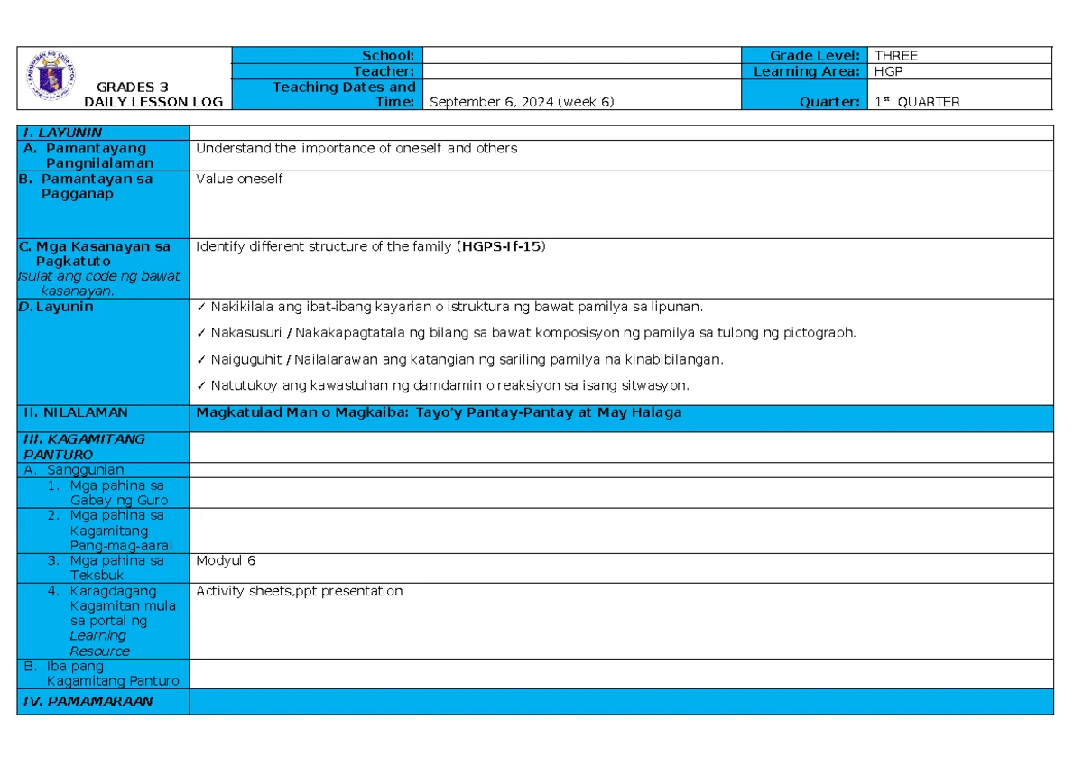 DLL Matatag Science 4 Q1 W1 - MATATAG K to 10 Curriculum Weekly Lesson ...