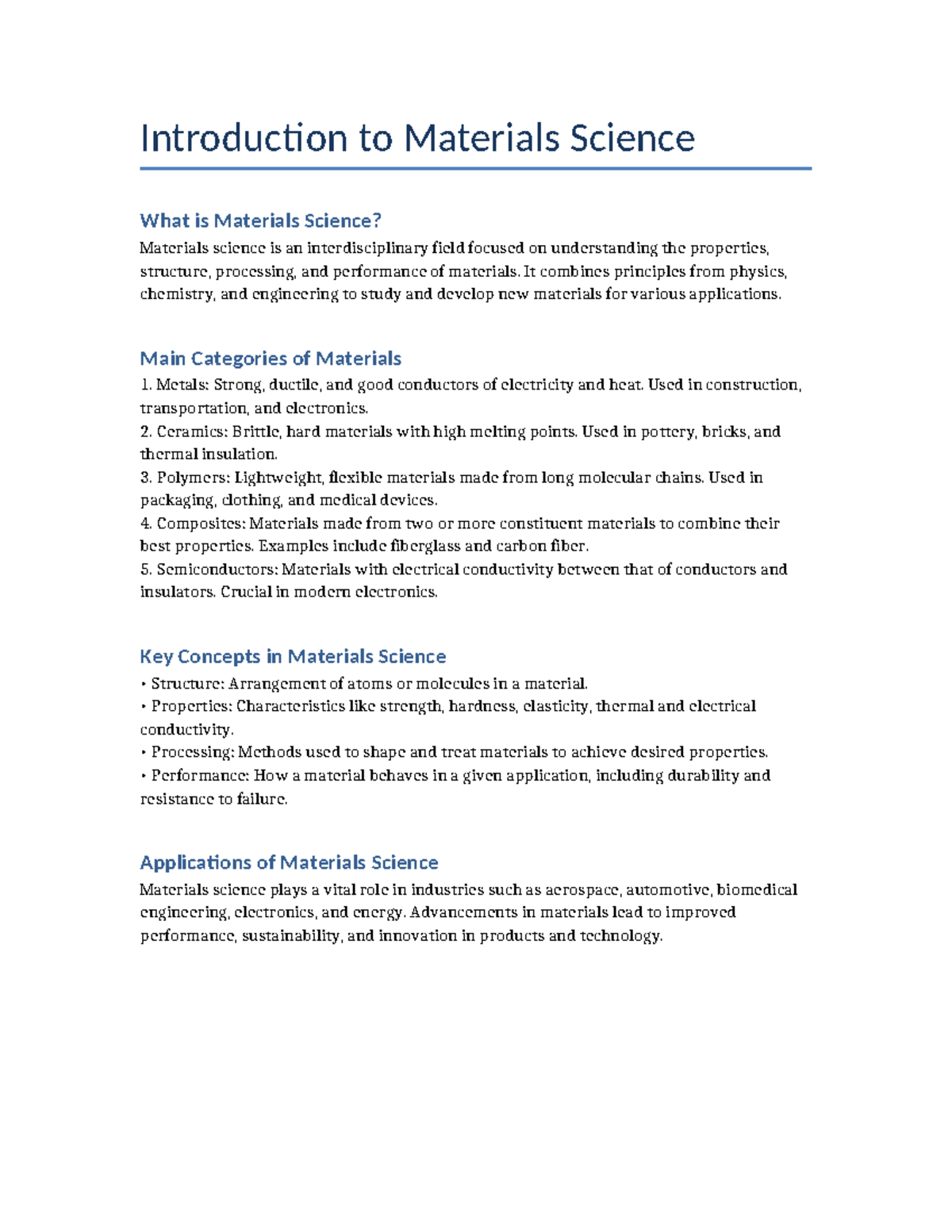 Introduction to Materials Science: Key Concepts and Applications - Studocu