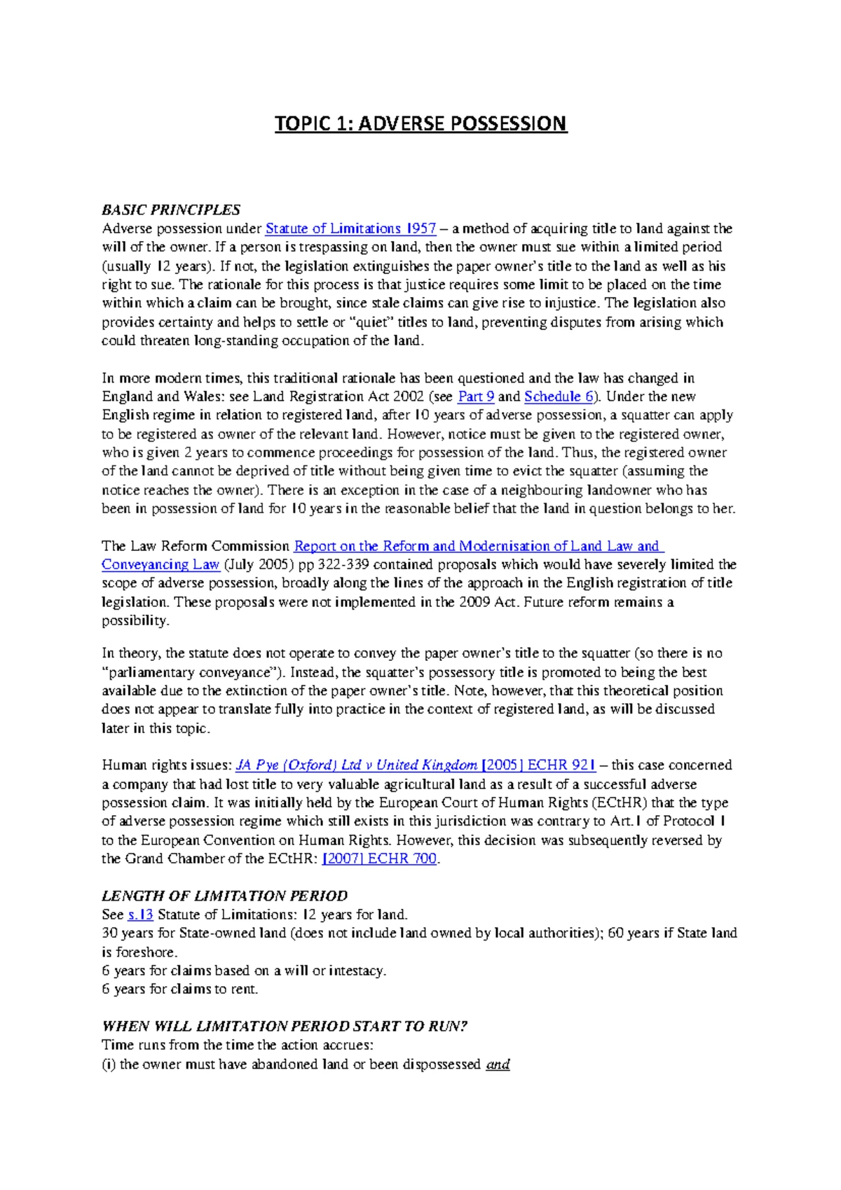 Adverse Possession - TOPIC 1: ADVERSE POSSESSION BASIC PRINCIPLES ...