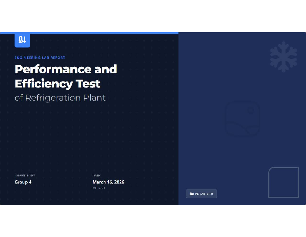 Engineering Lab Report: Performance & Efficiency of Refrigeration Plant ...