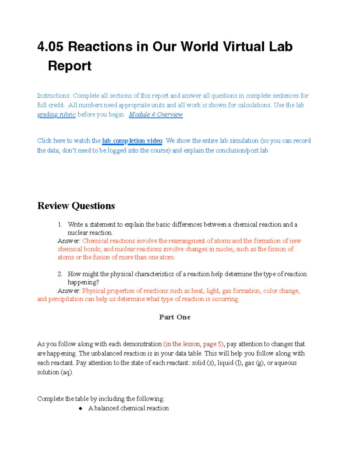 4.05 Reactions in Our World Lab Report: Key Observations & Types - Studocu
