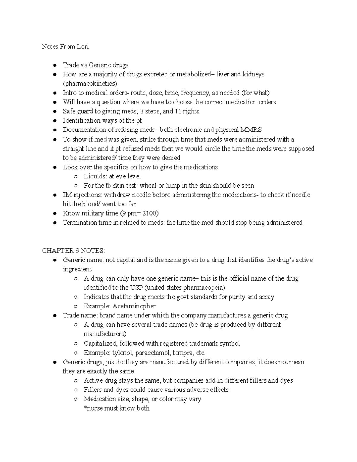 NUR 101: Medication Administration & Safety Guidelines Notes - Studocu
