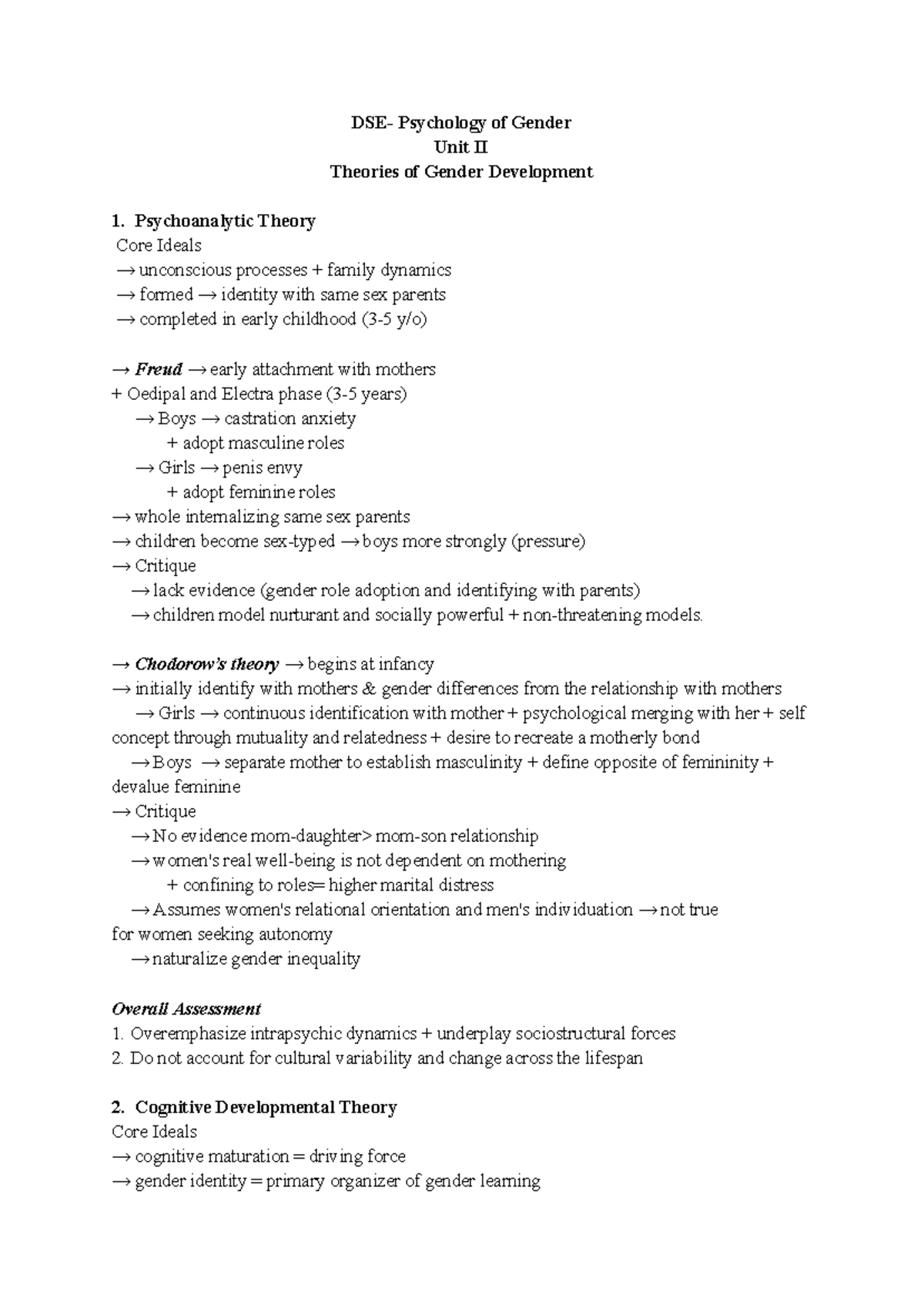 Psychology of Gender PSY 201 Unit II: Theories of Gender Development ...