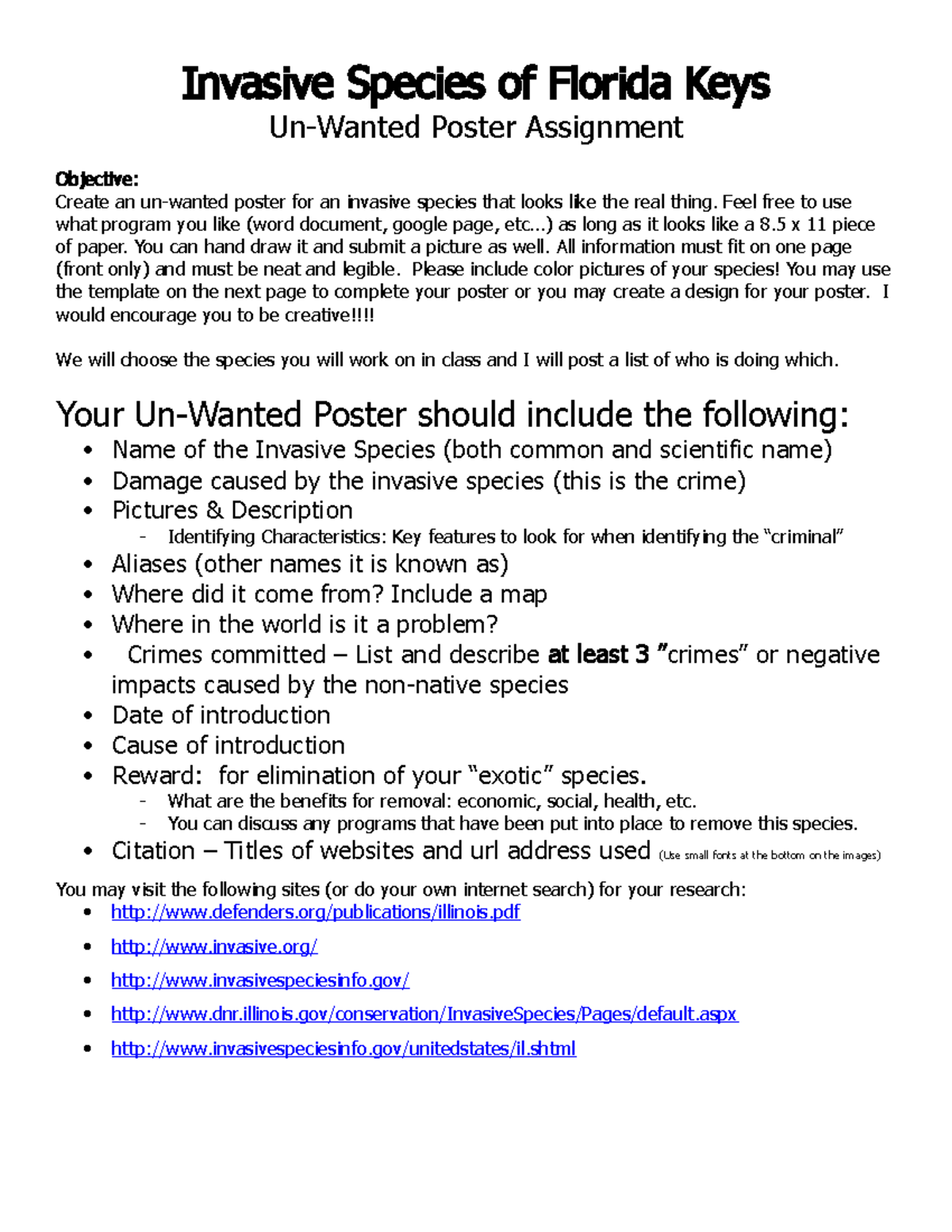 Invasive Species Poster Project Guidelines [41477] - Studocu