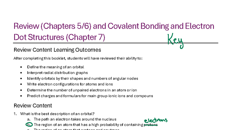 Covalent Bonding & Electron Dot Structures Review (Chapters 5-7) - Studocu