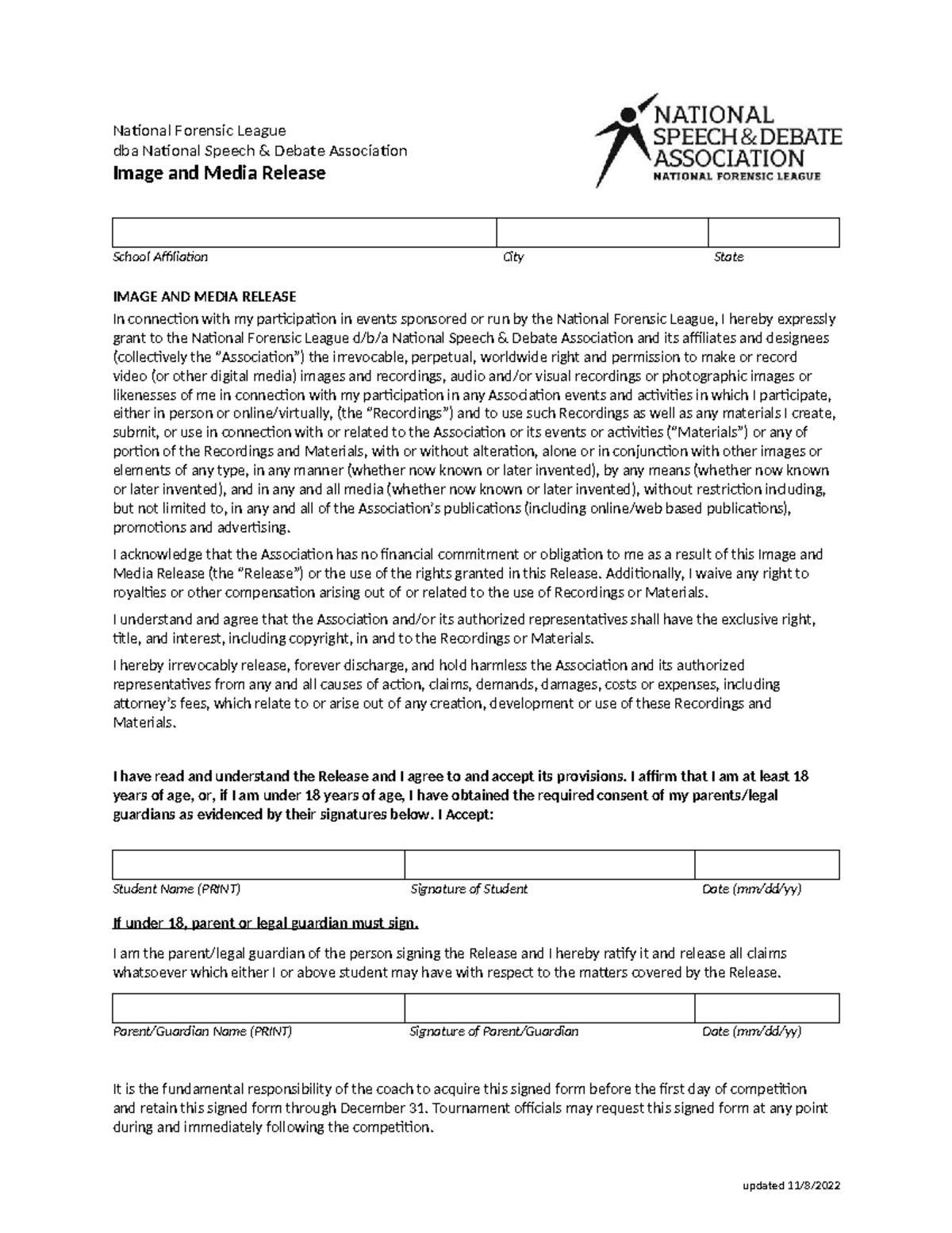 NSDA Image and Media Release Form for Event Participation - Studocu