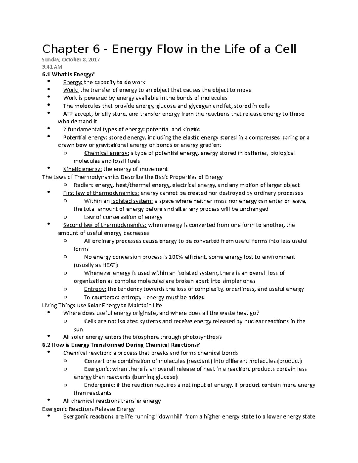 Chapter 6 - Energy Flow in the Life of a Cell - . negatively charged ...
